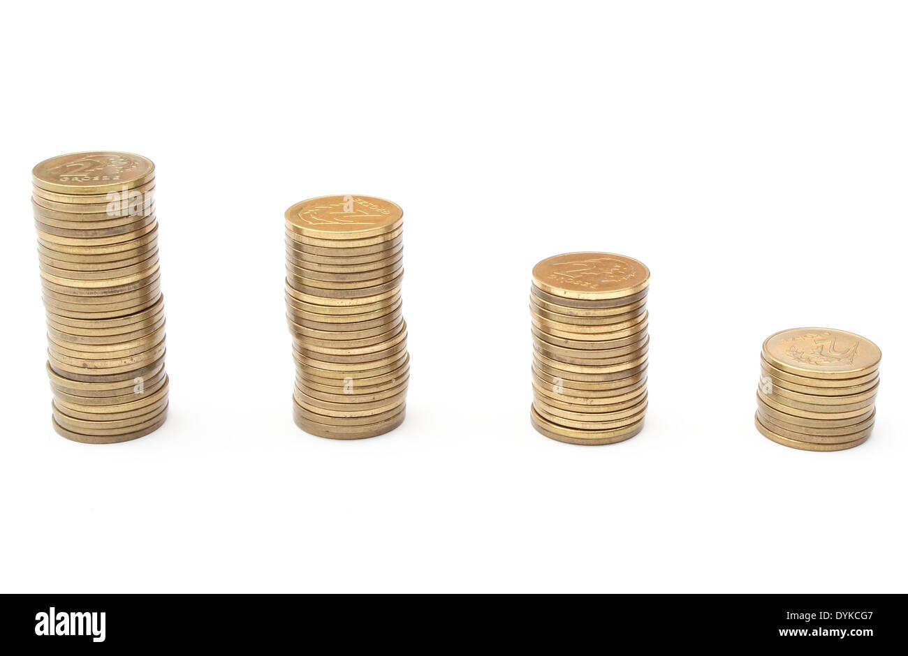 Stacks of coins isolated on white background Stock Photo - Alamy