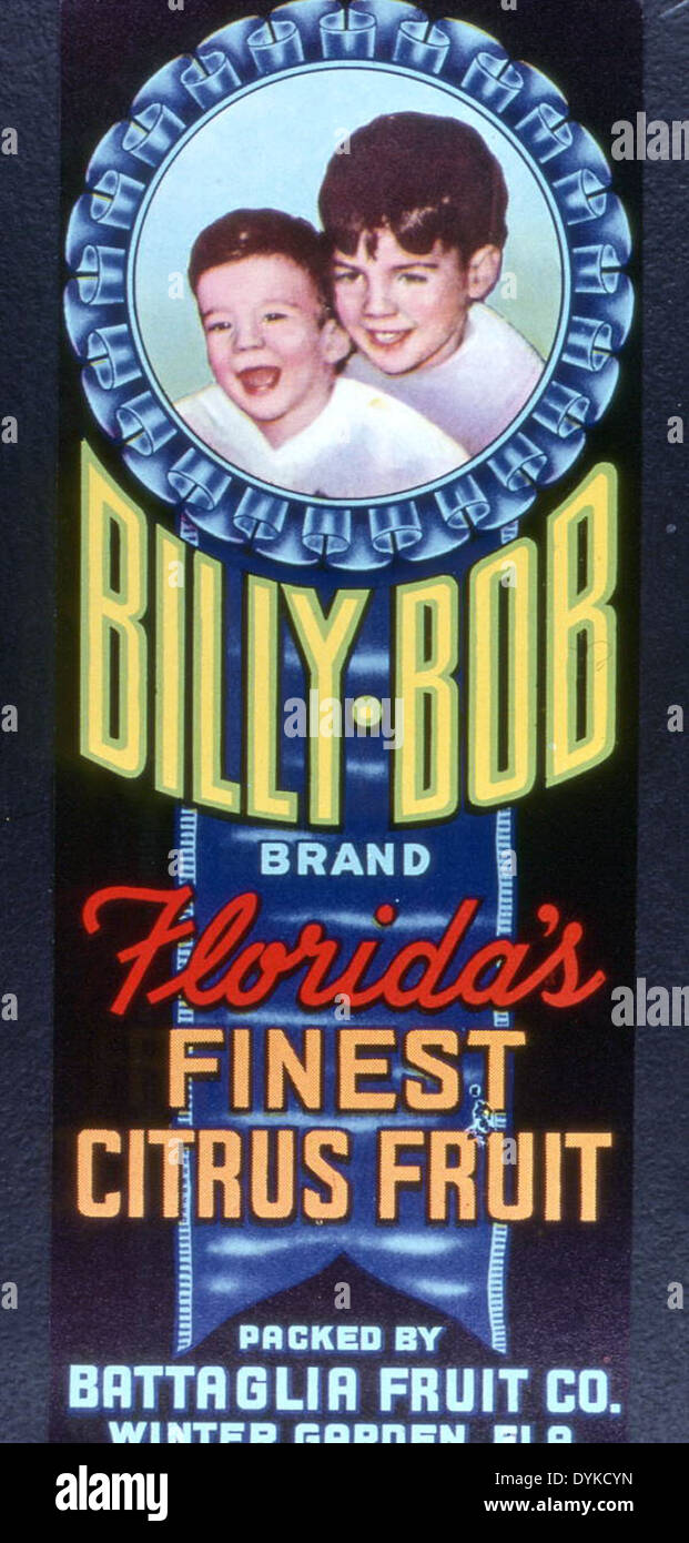 The Billy Bob Brand citrus label from Battaglia Fruit Company showcases ...