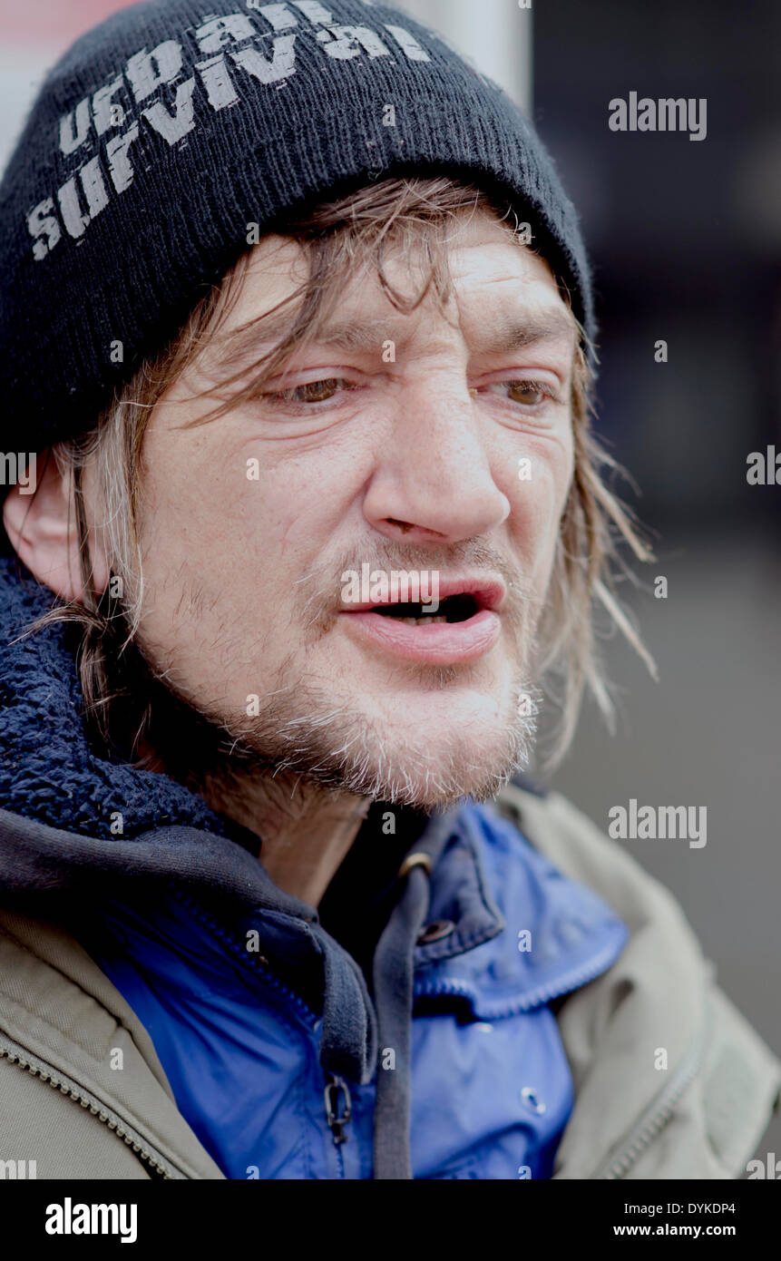 Homeless men begging on the streets of Newcastle upon Tyne Stock Photo ...