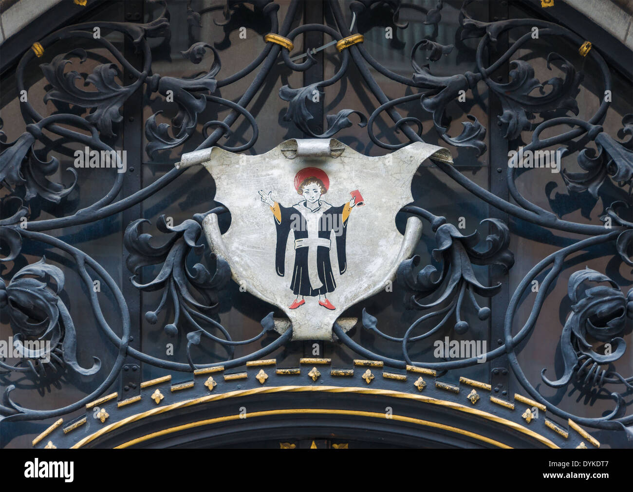 The monk, emblem of the city, on ironwork. Munich, Bavaria, Germany ...