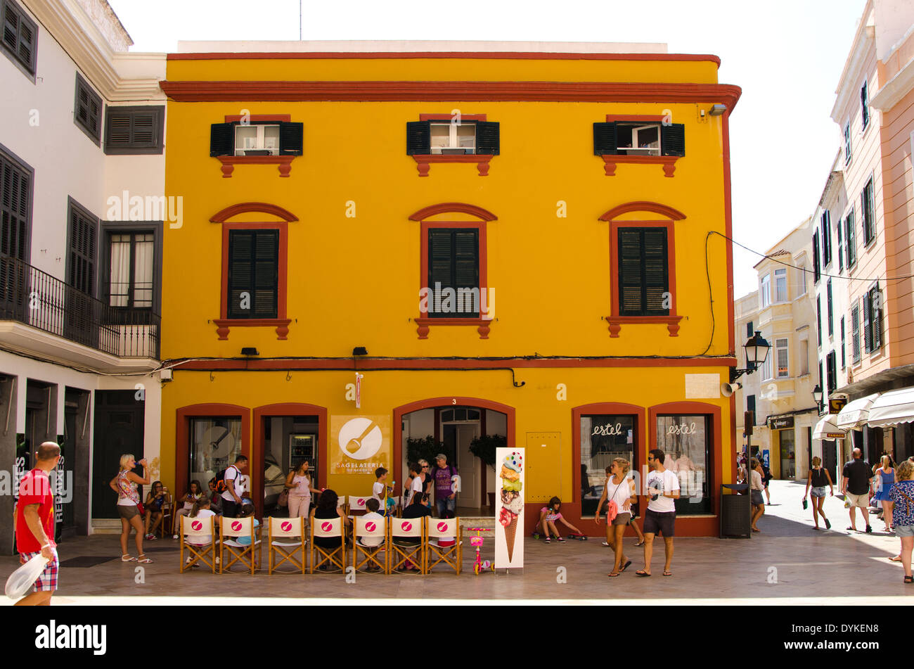 A brightly painted ice cream parlor in the Menorcan town of Ciutadella ...