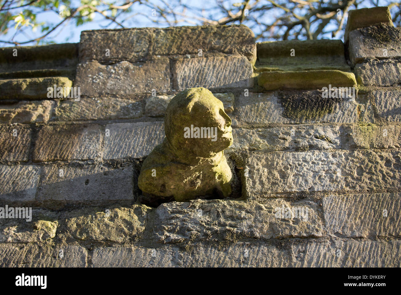 A gargoyle like statue poking out of the wall on Eastgate one of the ...
