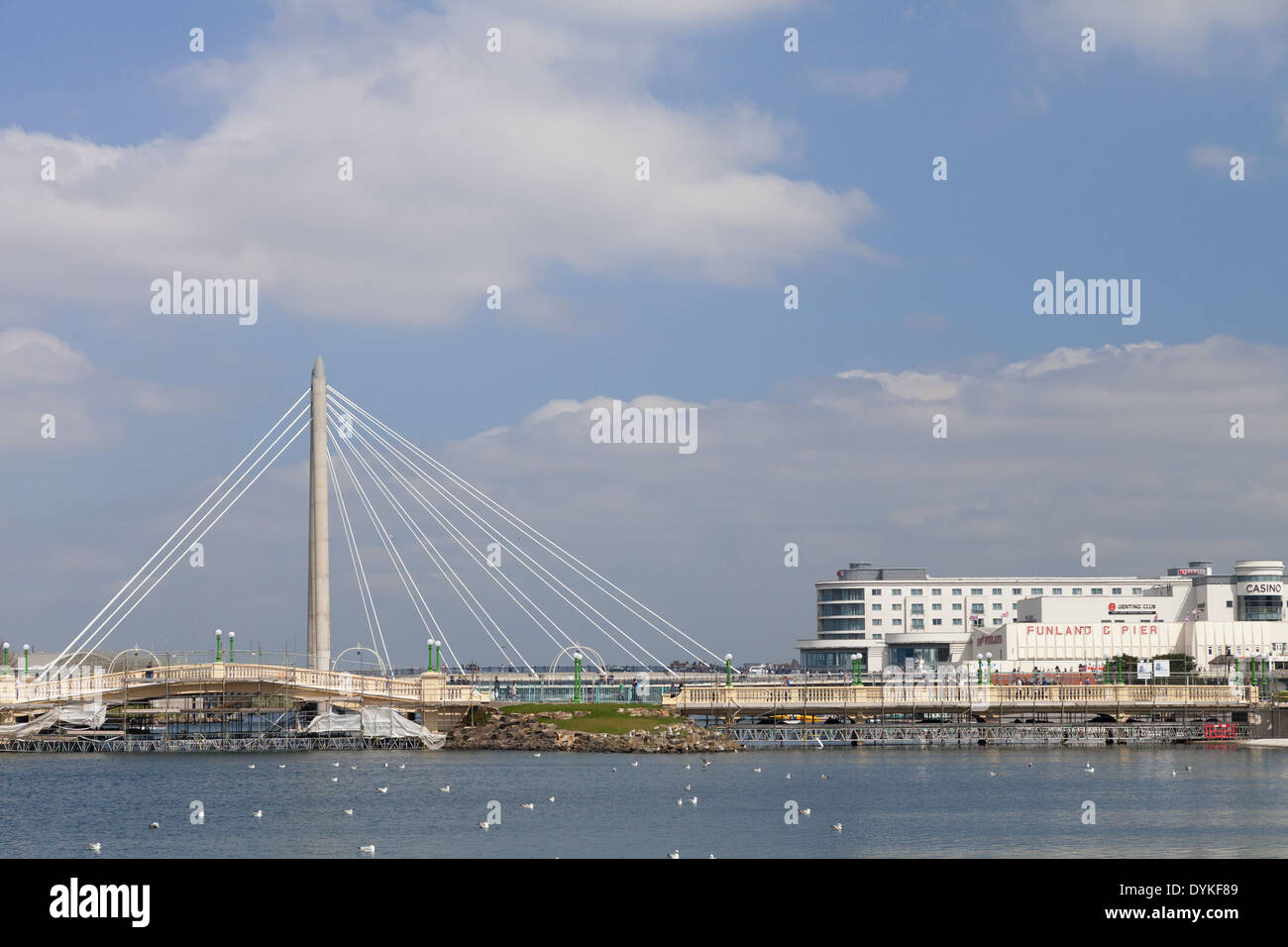 Marine Way Bridge, Southport boating lake and Promenade, Merseyside, UK ...