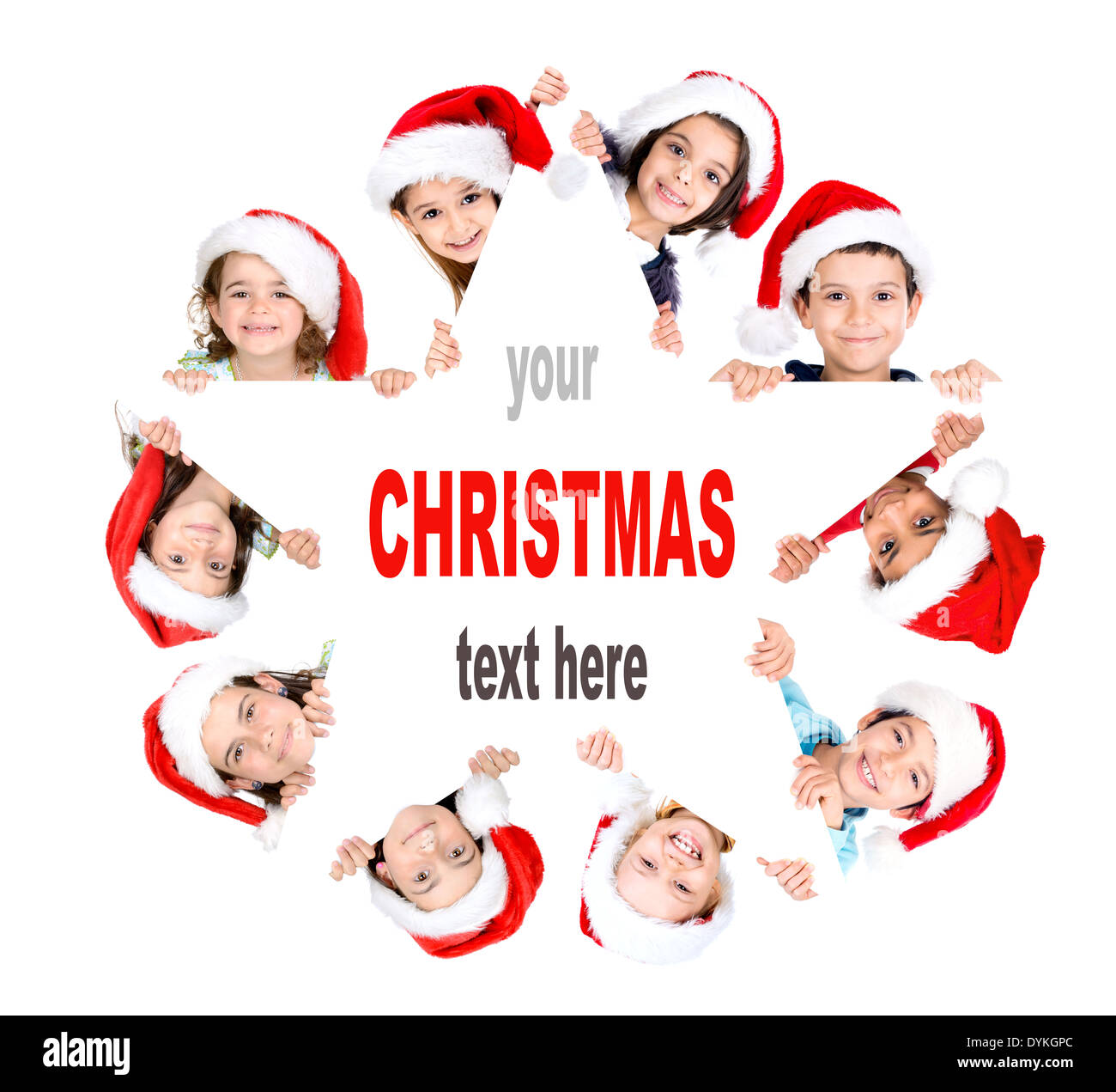 Group of children with a star shaped white board isolated in white ...