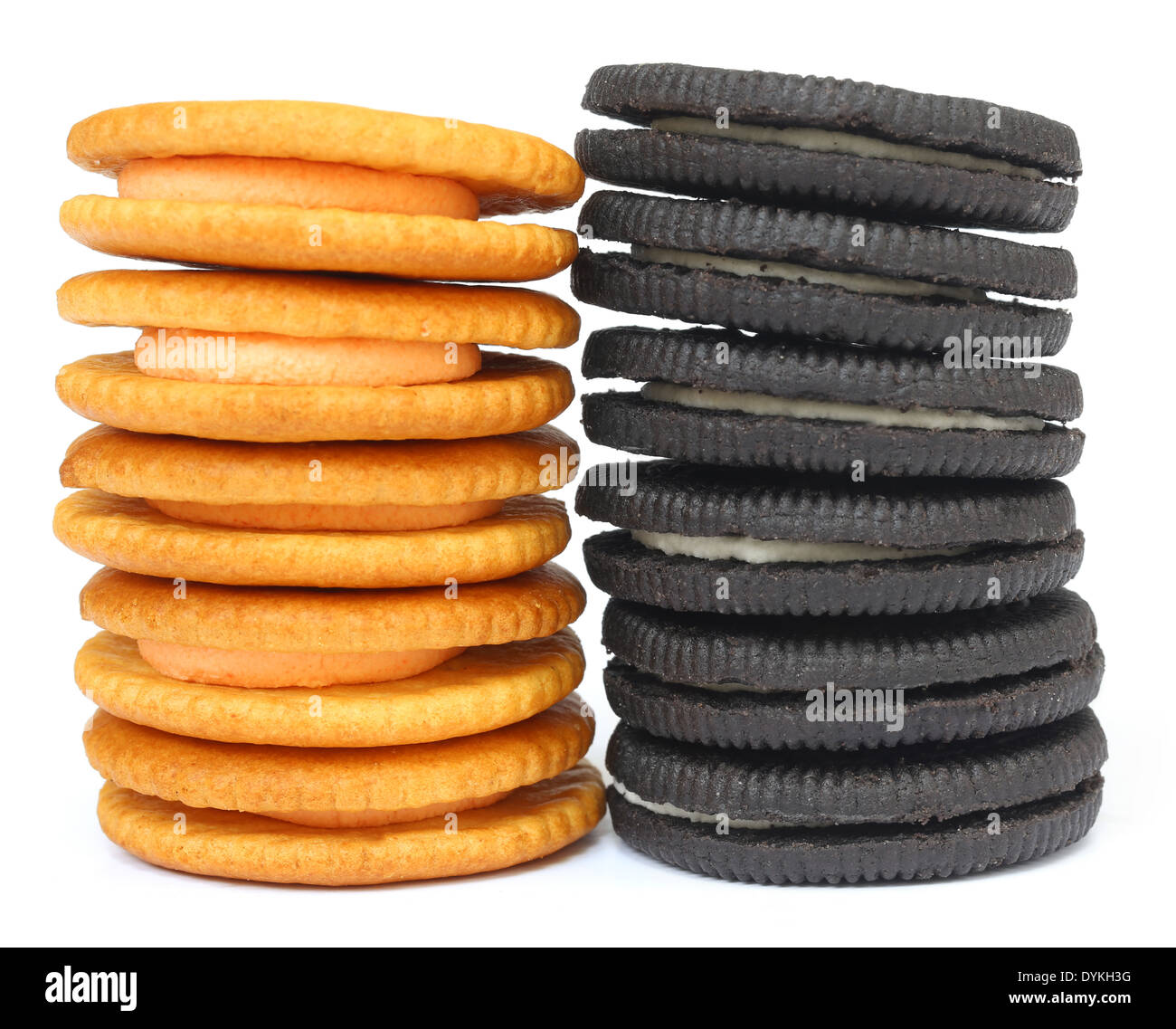 Double layer cream cookies over white background Stock Photo - Alamy