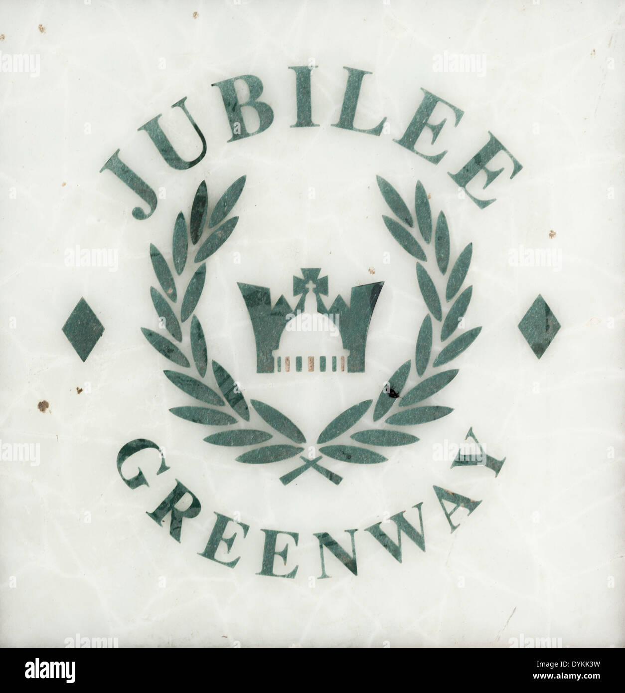 London, UK. 21st Apr, 2014. Jubilee Greenway plate on the walking trail ...