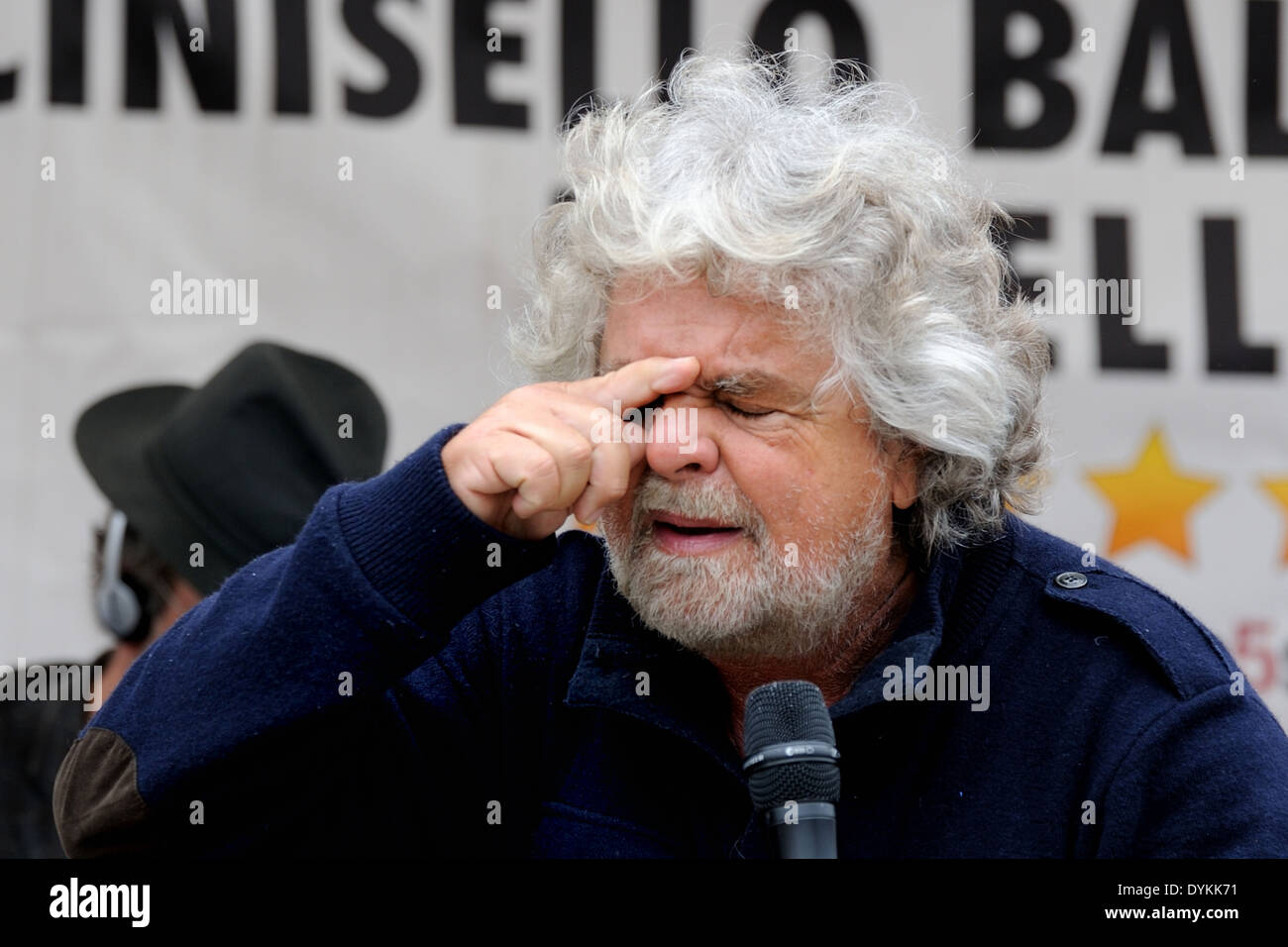 Beppe Grillo during a political meeting in a square (five stars ...