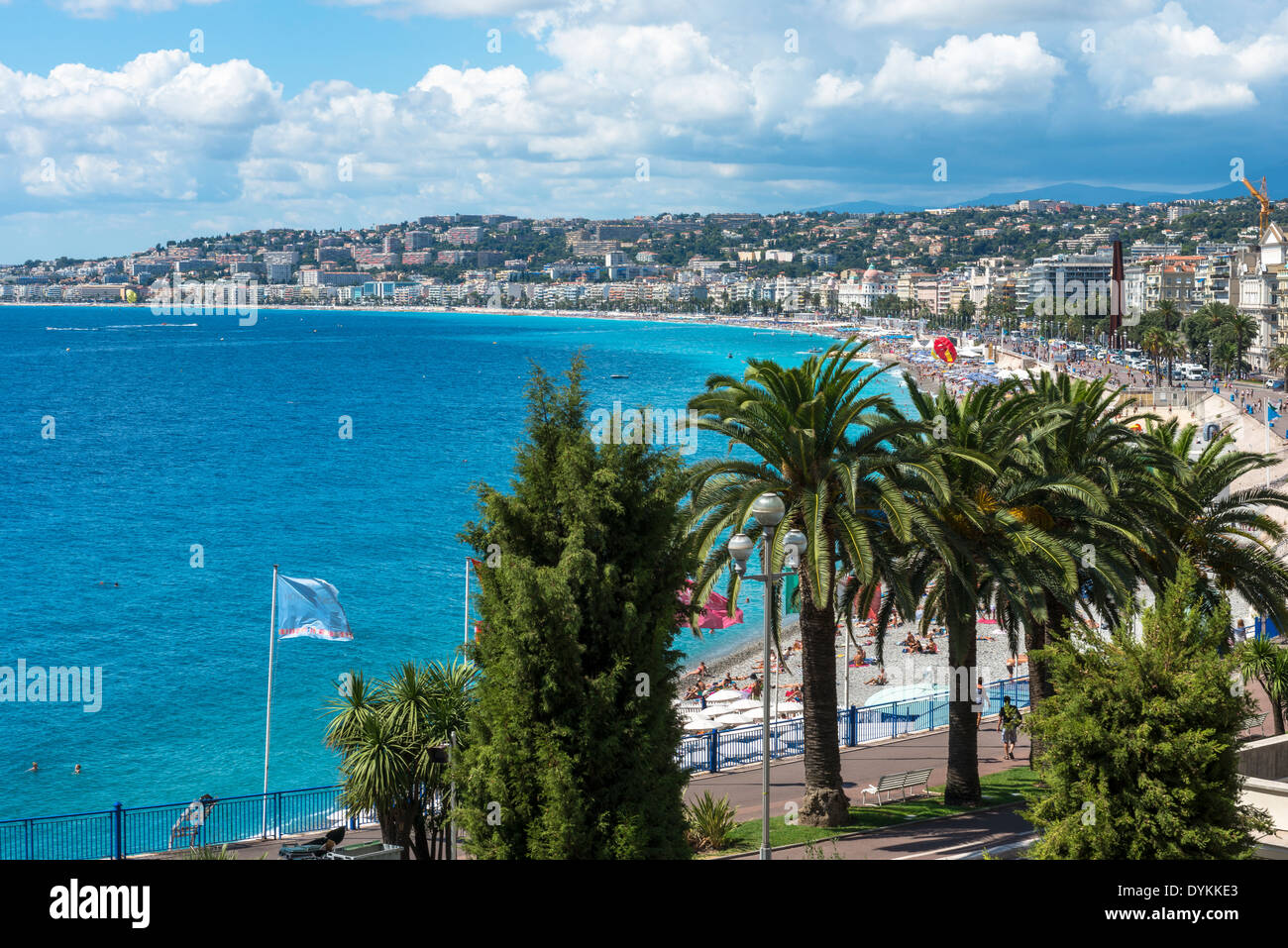 Aerial view of Nice from the Castle in a summer day with swimmers ...