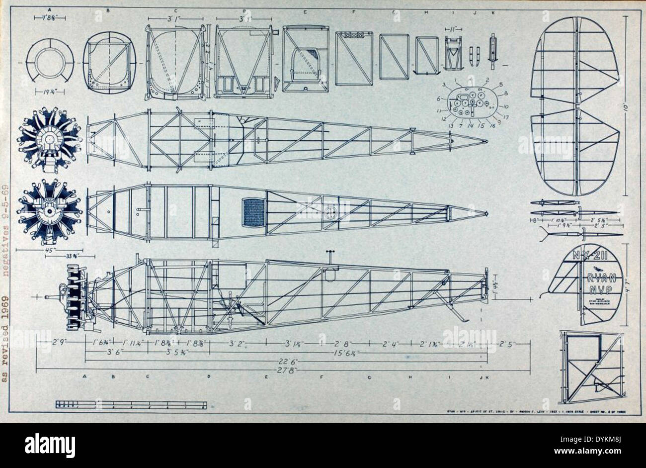 This 1:1 scale drawing depicts the famous 'Spirit of St. Louis,' the ...