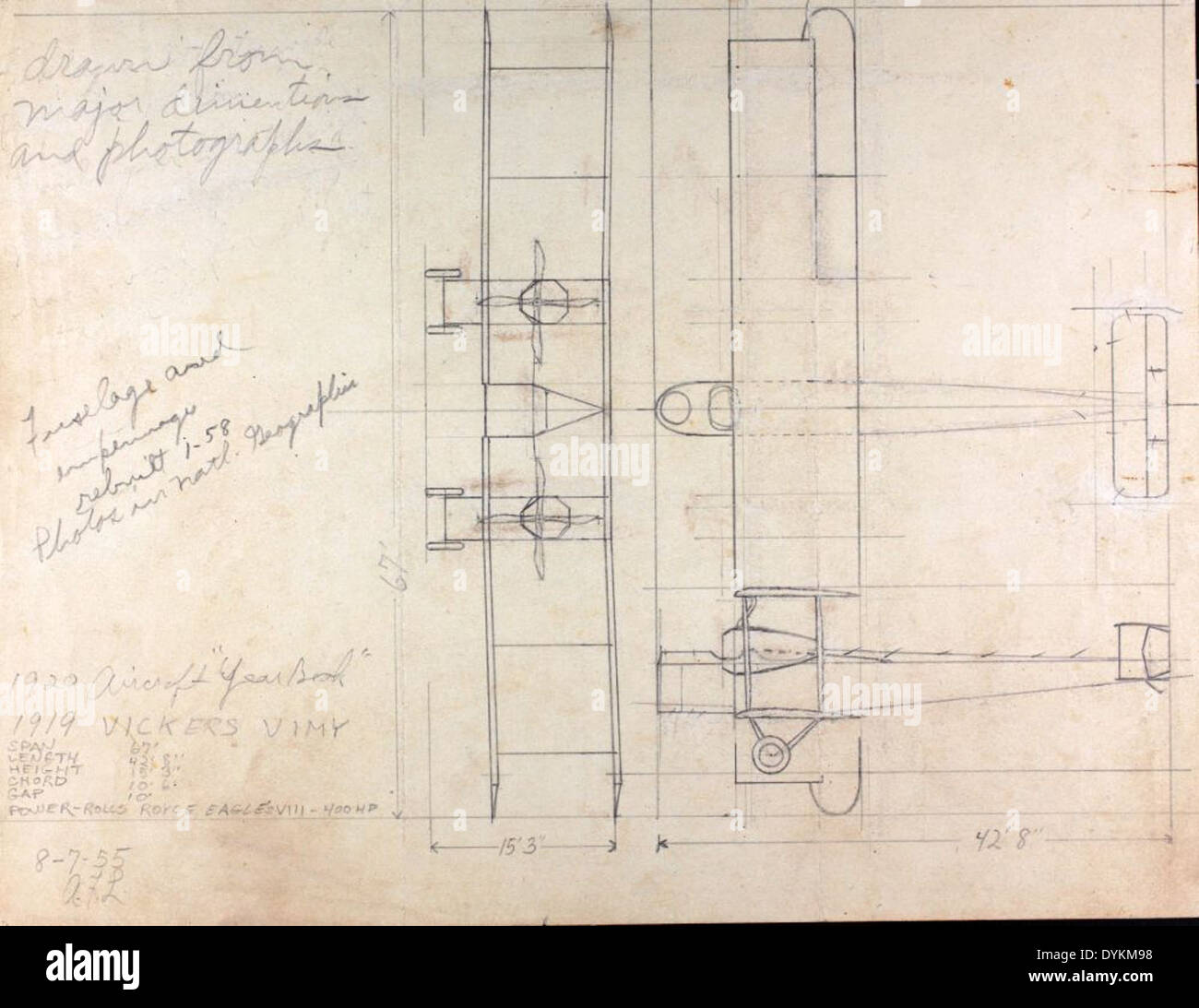 This 1919 Vickers Vimy model sketch from the Andrew Collection by Lech showcases the iconic ...