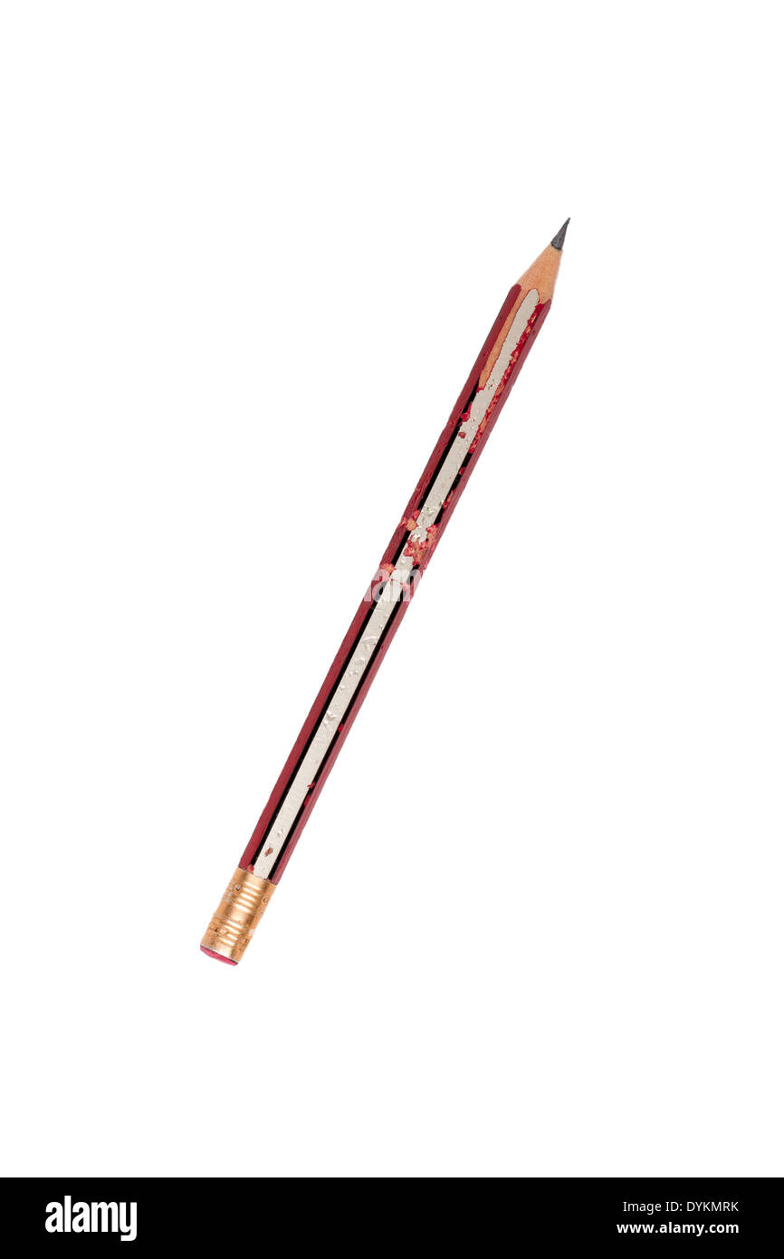 old used pencil with eraser, isolated on white Stock Photo - Alamy