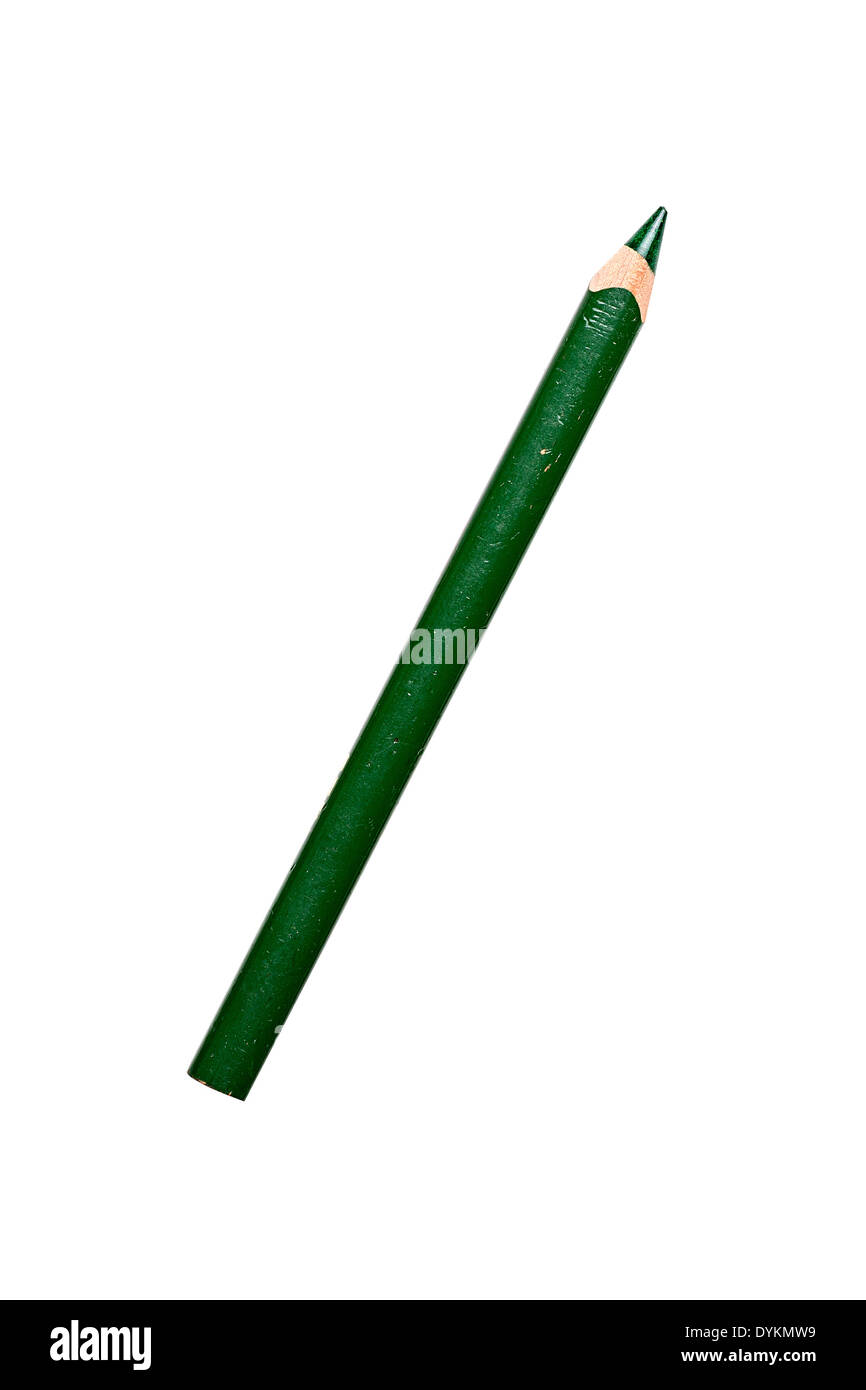 old used green crayon pencil, isolated on white Stock Photo - Alamy