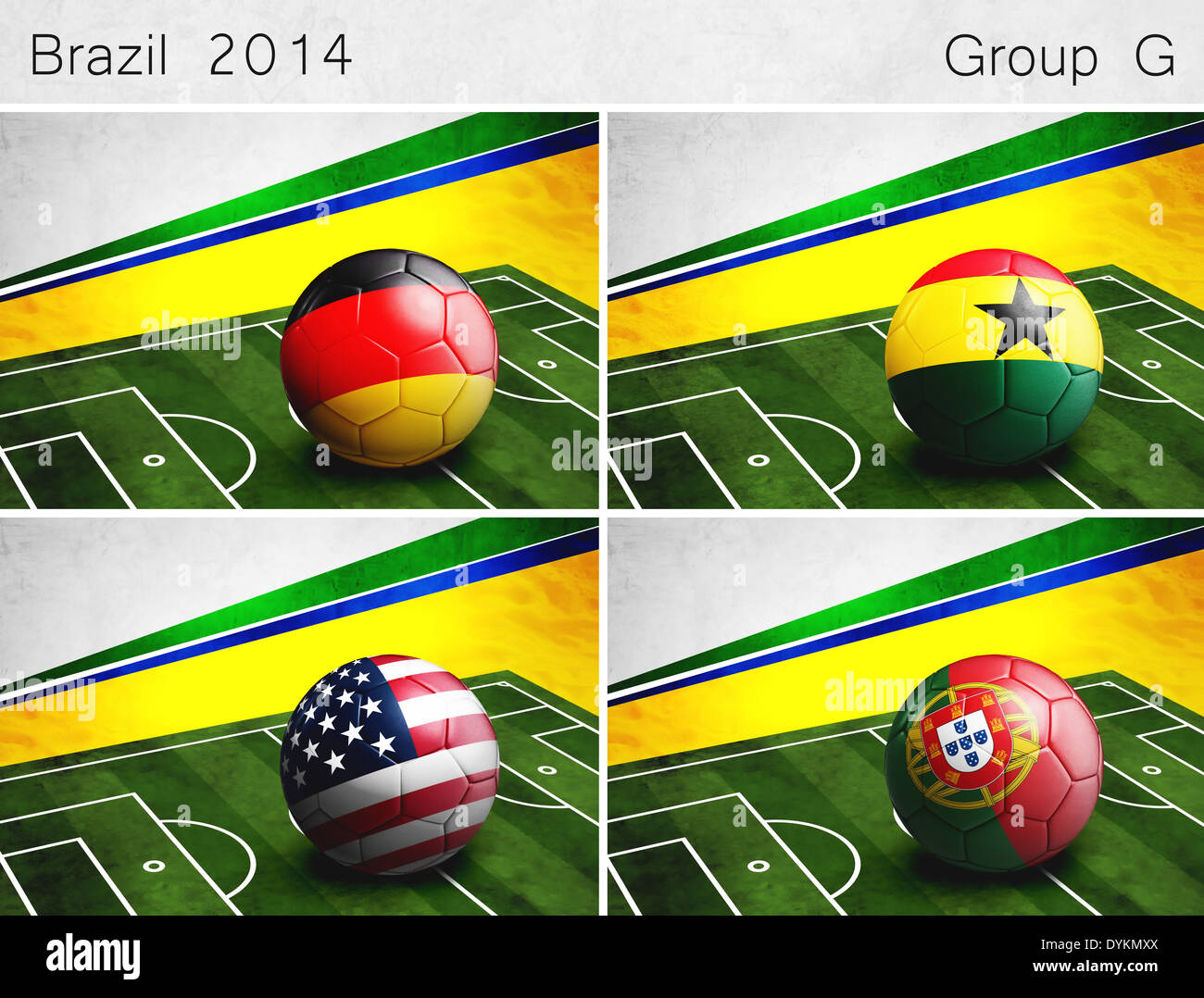 Brazil 2014, Group G. Soccer balls with flags of participating ...