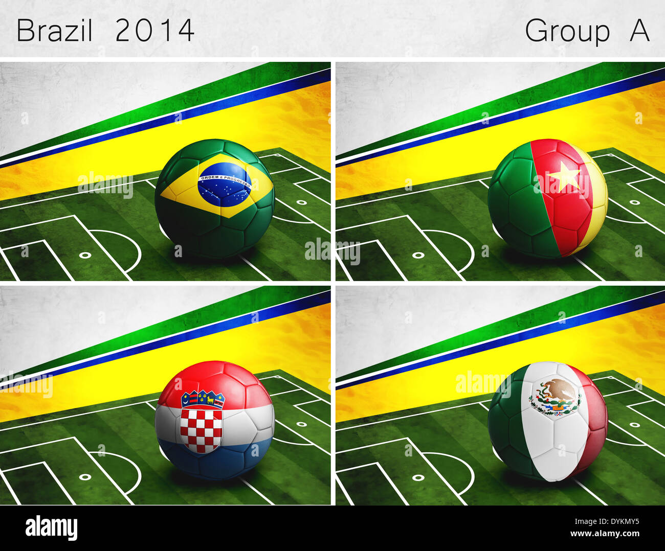 Brazil 2014, Group A. Soccer balls with flags of participating ...