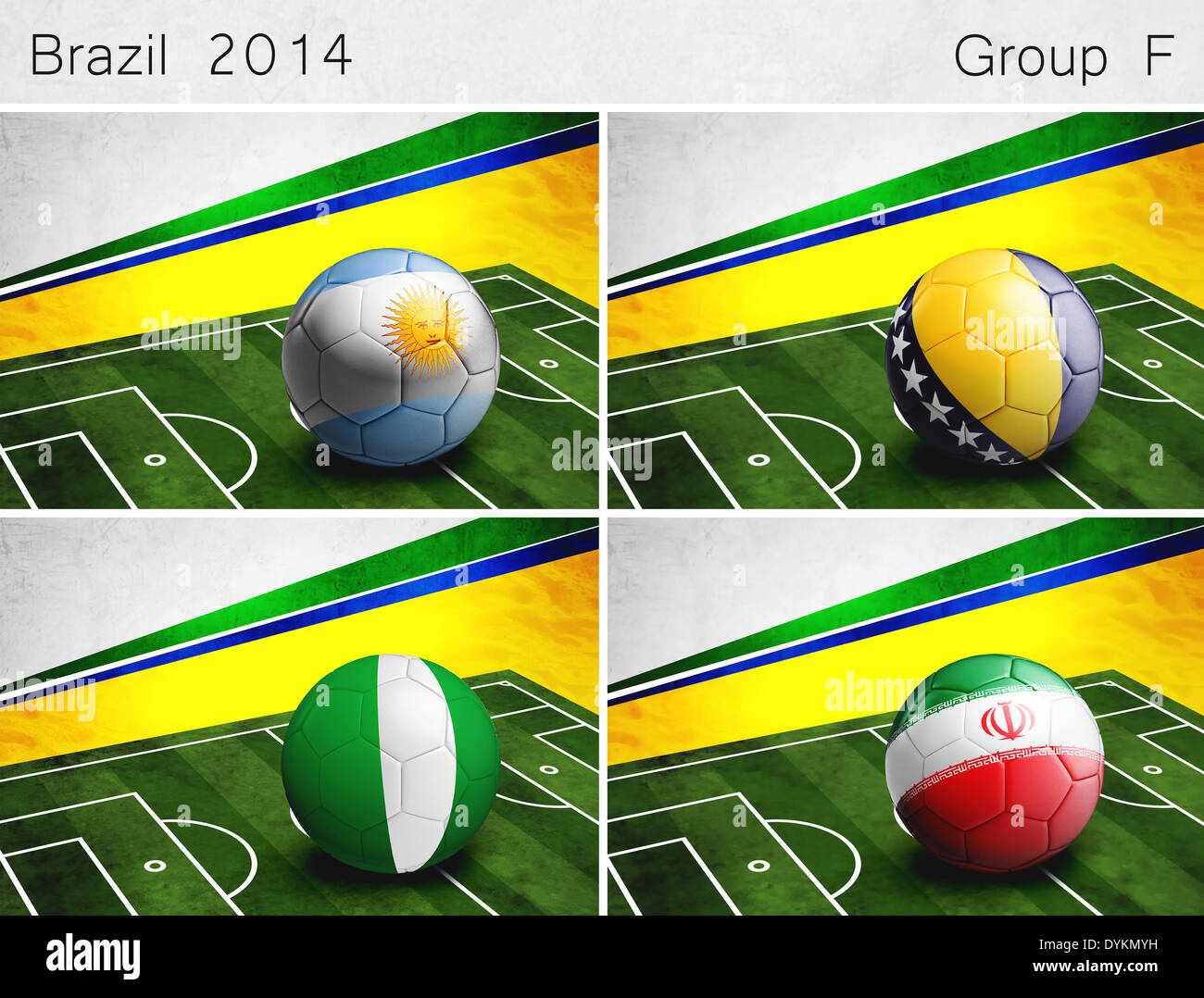 Brazil 2014, Group F. Soccer balls with flags of participating ...