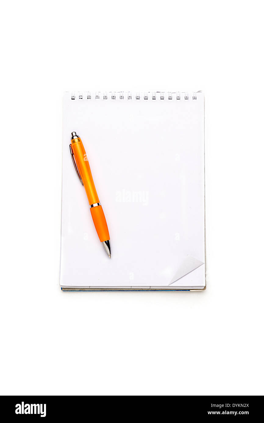 open blank note pad with ring binder and ball pen, isolated on white ...