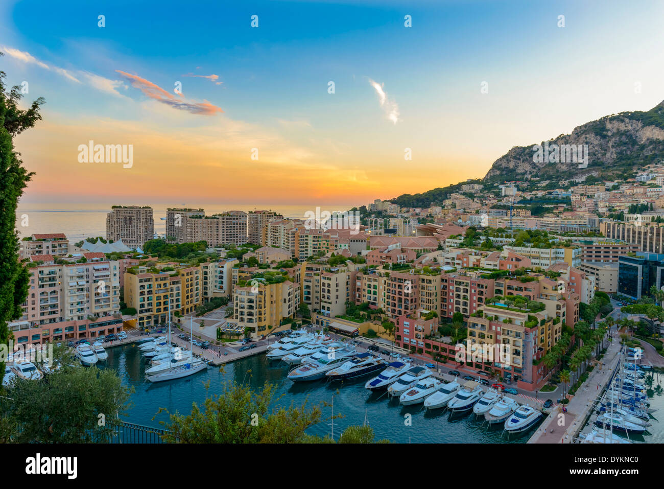 Aerial view of Monaco's harbour with yachts sailing at sunset Stock ...