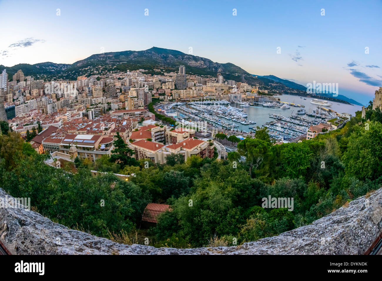 Aerial view of Monaco's harbour with yachts sailing at sunset Stock ...