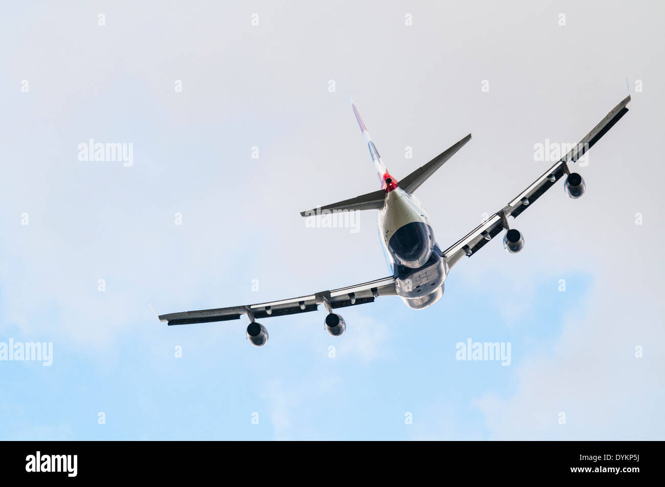 Rear view of a British Airways Boeing 747 Jumbo jet plane banking away ...