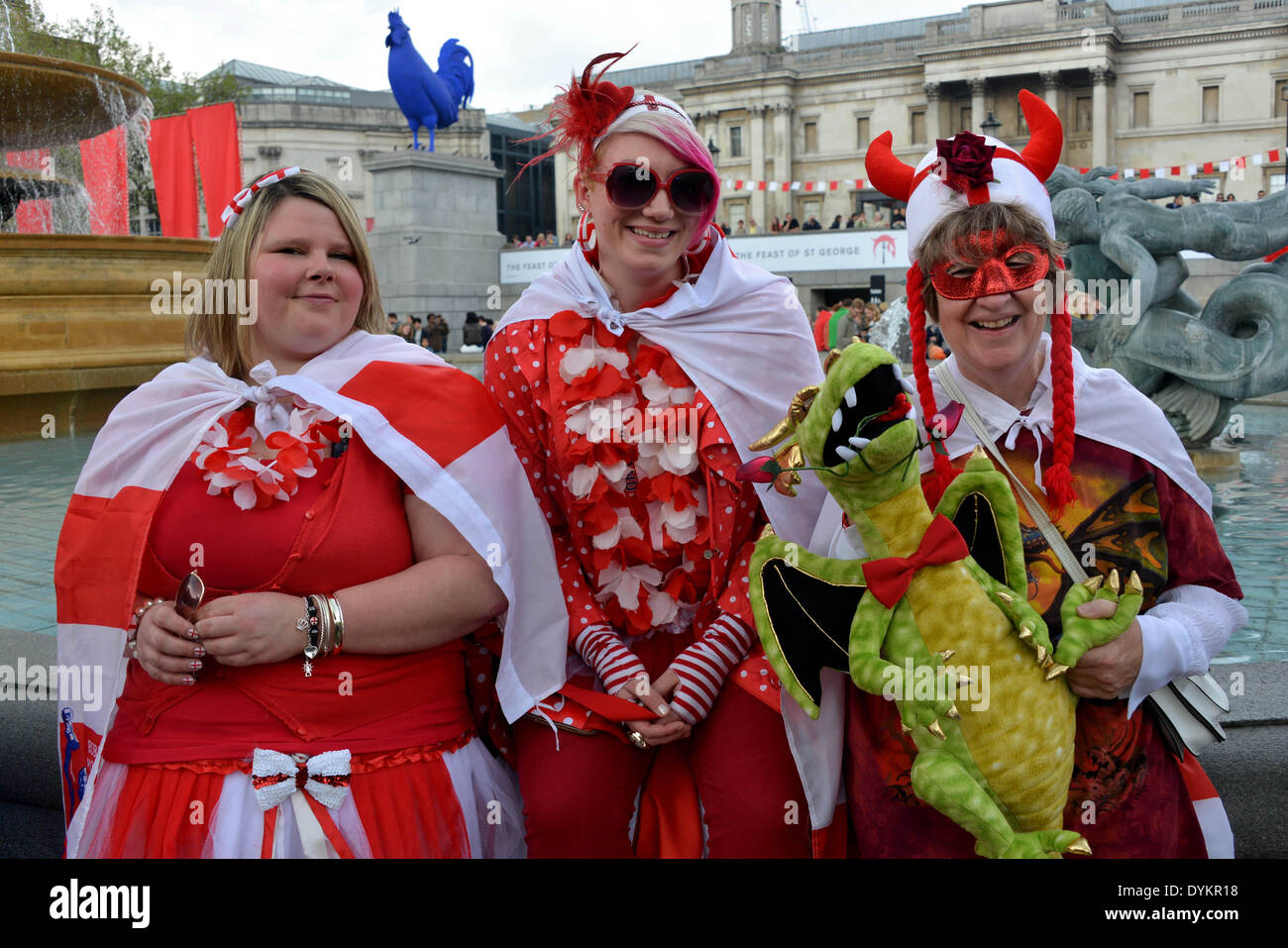 London, UK. 21st April, 2014. Revellers dress in full St George costume ...