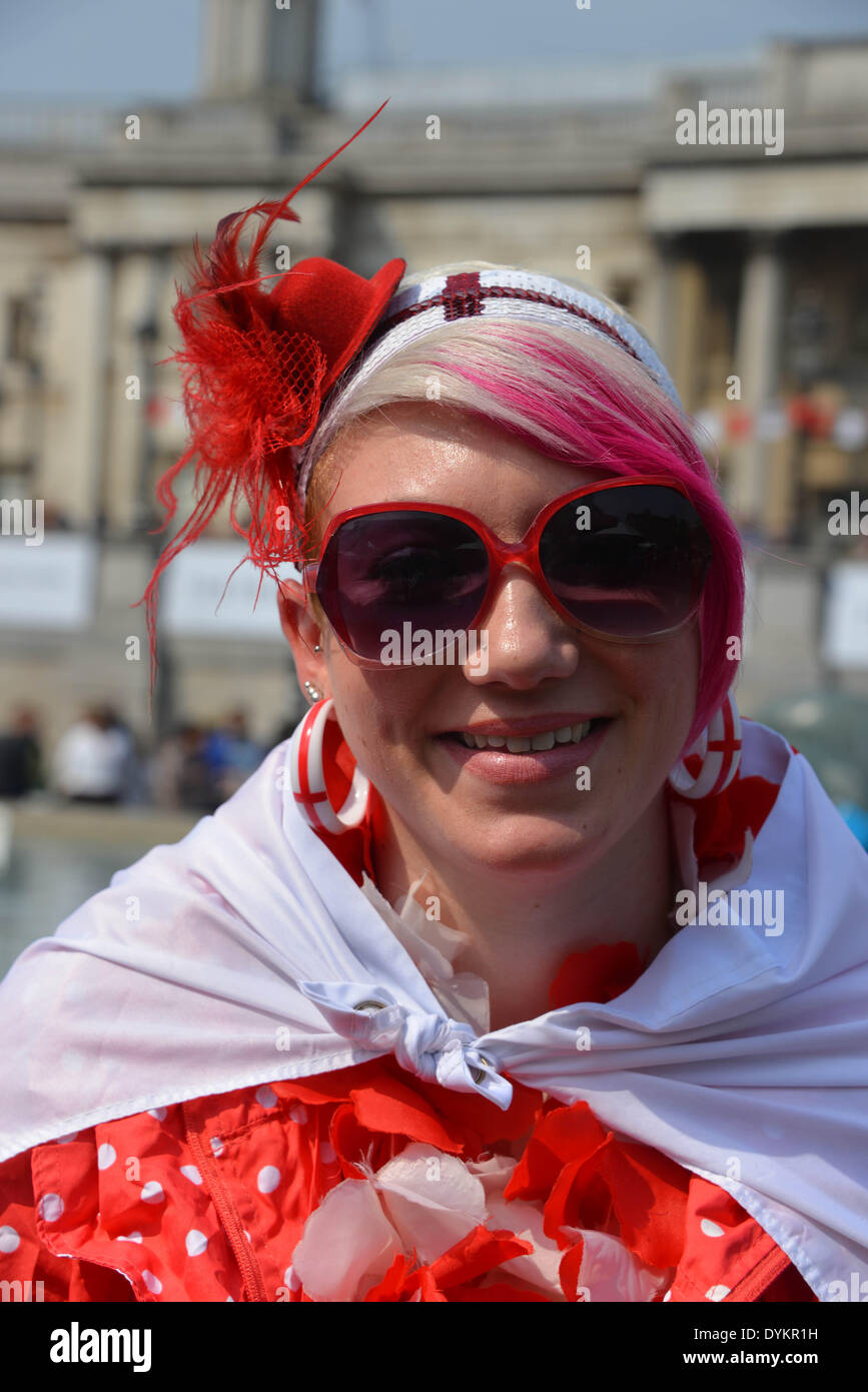 London, UK. 21st April, 2014. Revellers dress in full St George costume ...