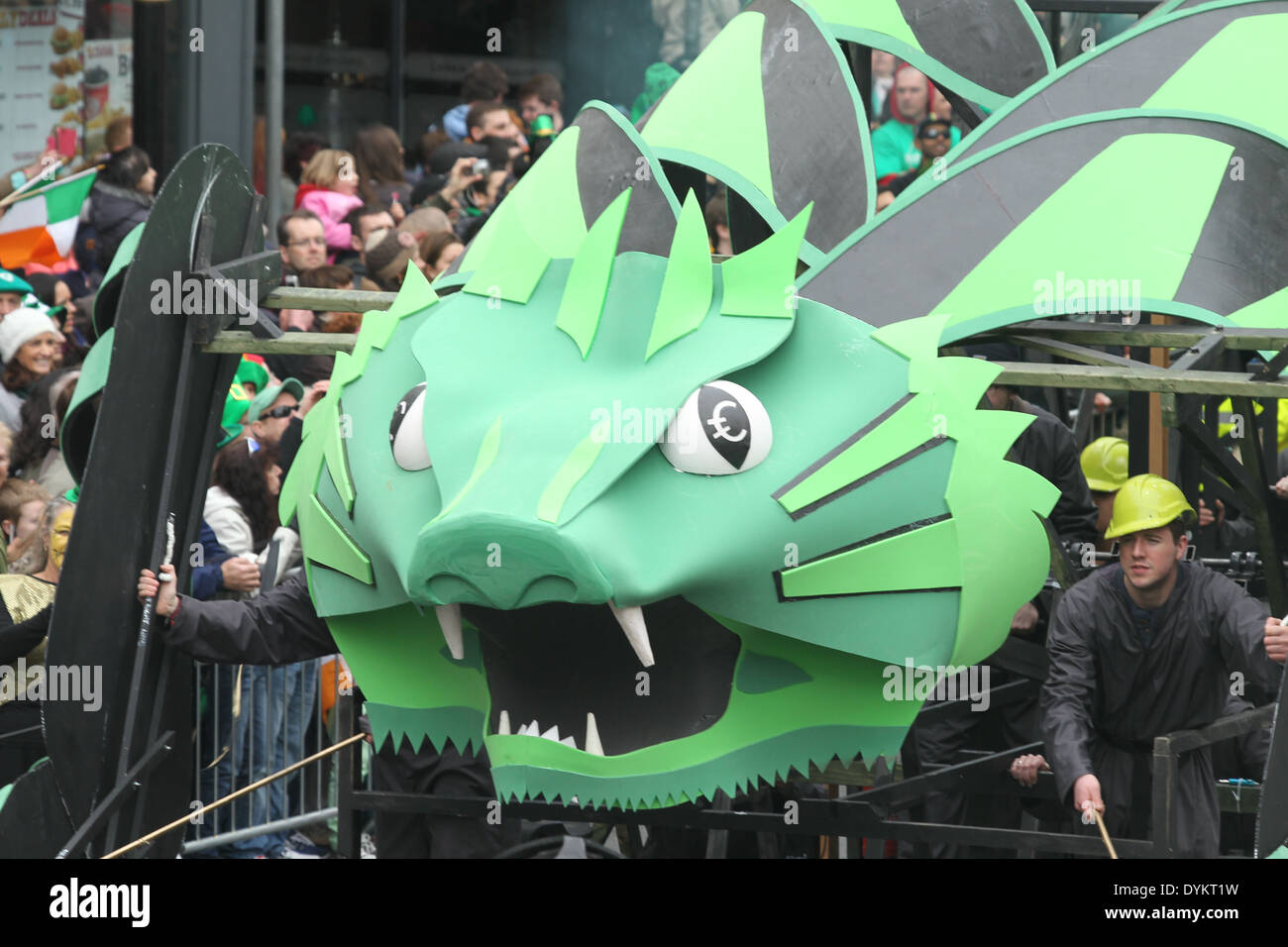 A large floar depicting the Celtic Tiger during the Saint Patrick's Day ...