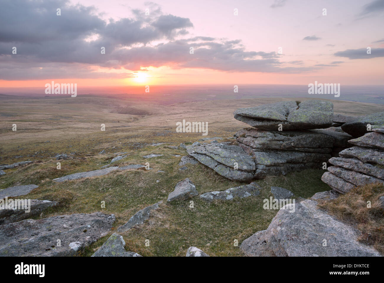 Sunset from West mill tor Dartmoor national park Devon Uk Stock Photo ...