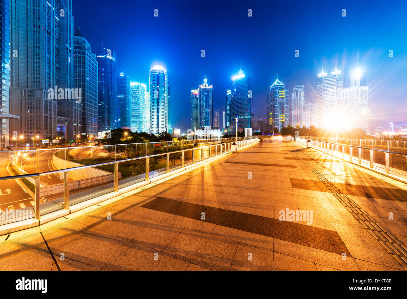 the light trails on the modern building background in shanghai china ...