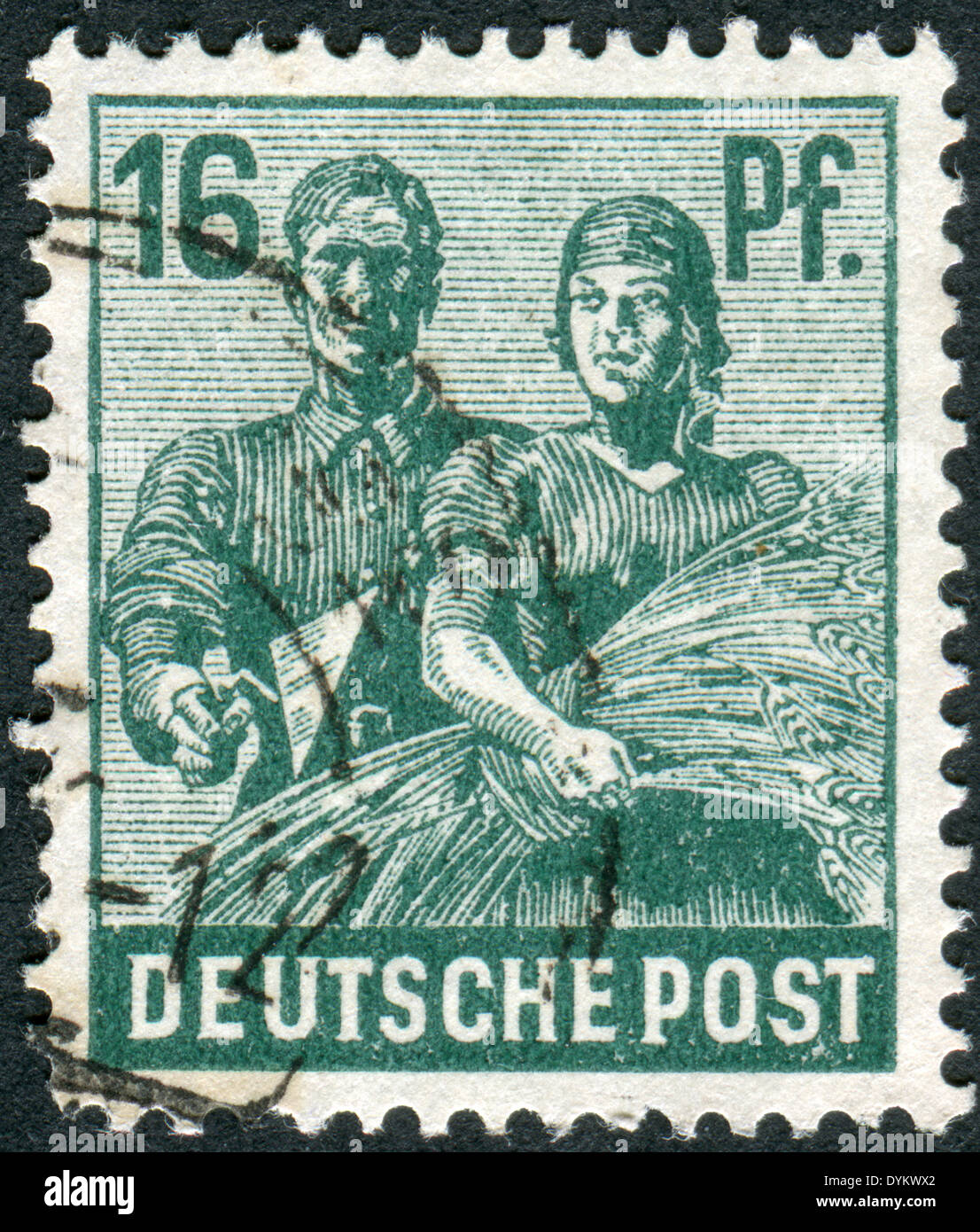 GERMANY - CIRCA 1947: Postage stamp printed in Germany, shows Reaping ...