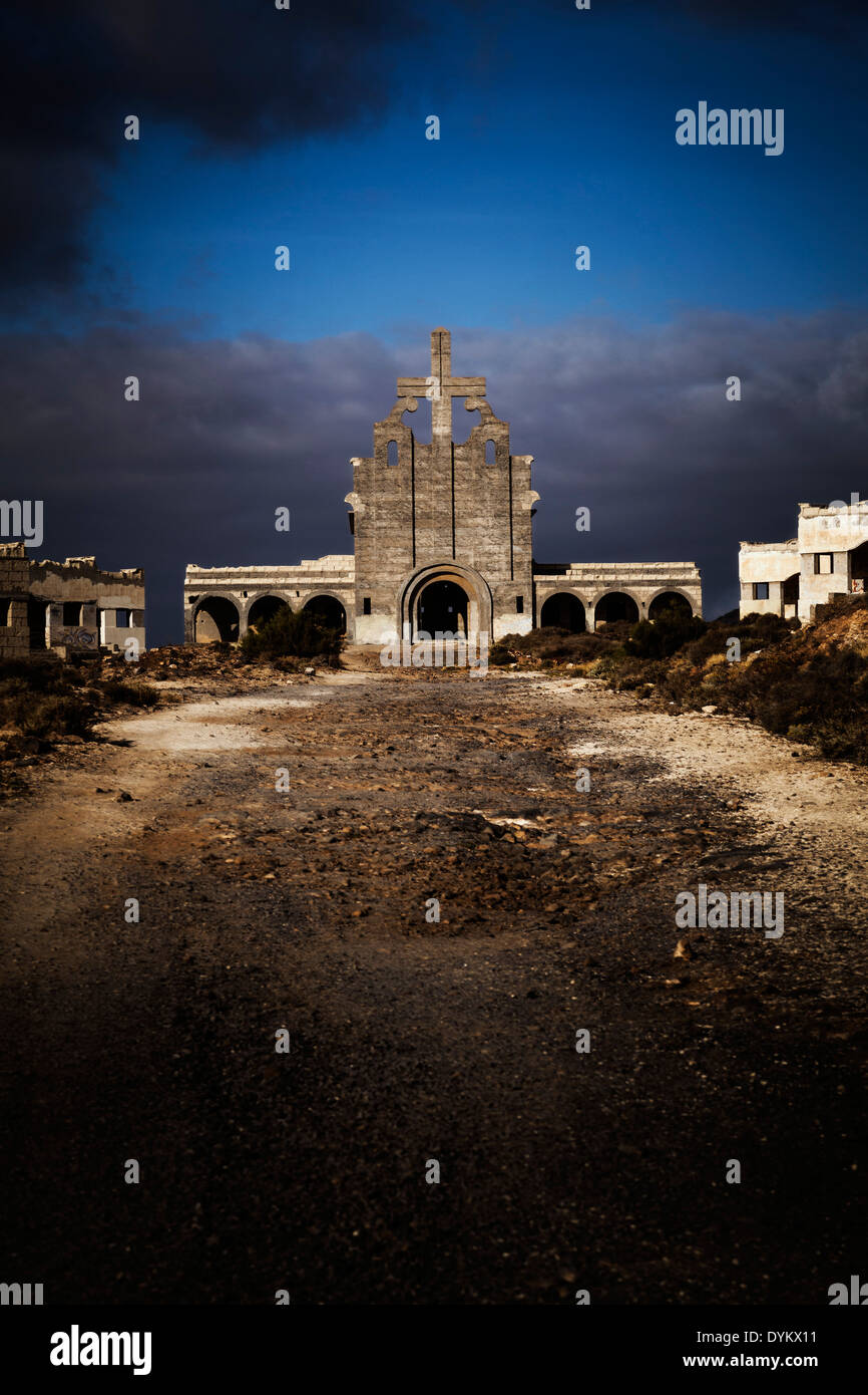 Abandoned derelict old church front with concrete cross Stock Photo - Alamy