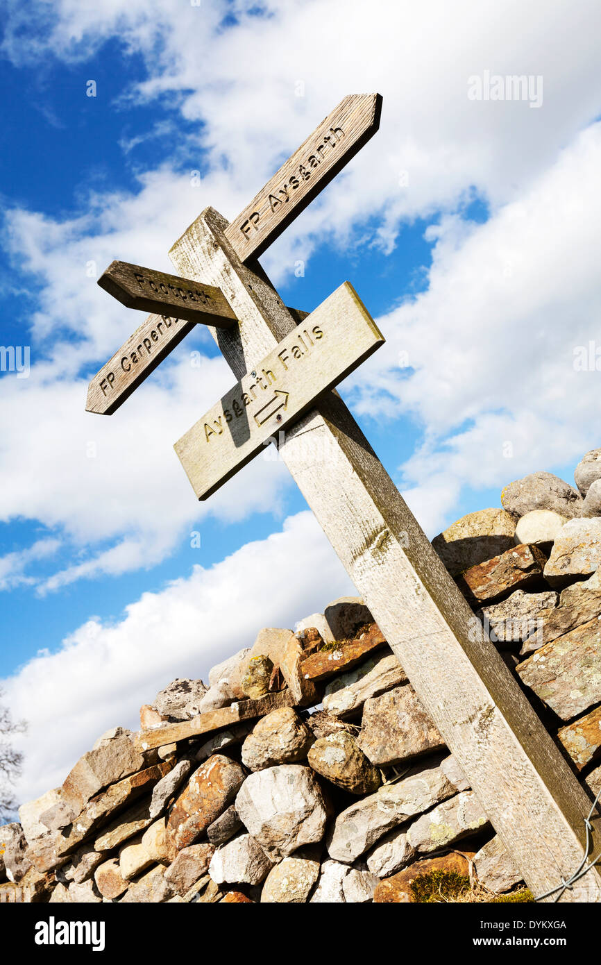Directions sign post Aysgarth Carperby pointing way stone wall drystone ...