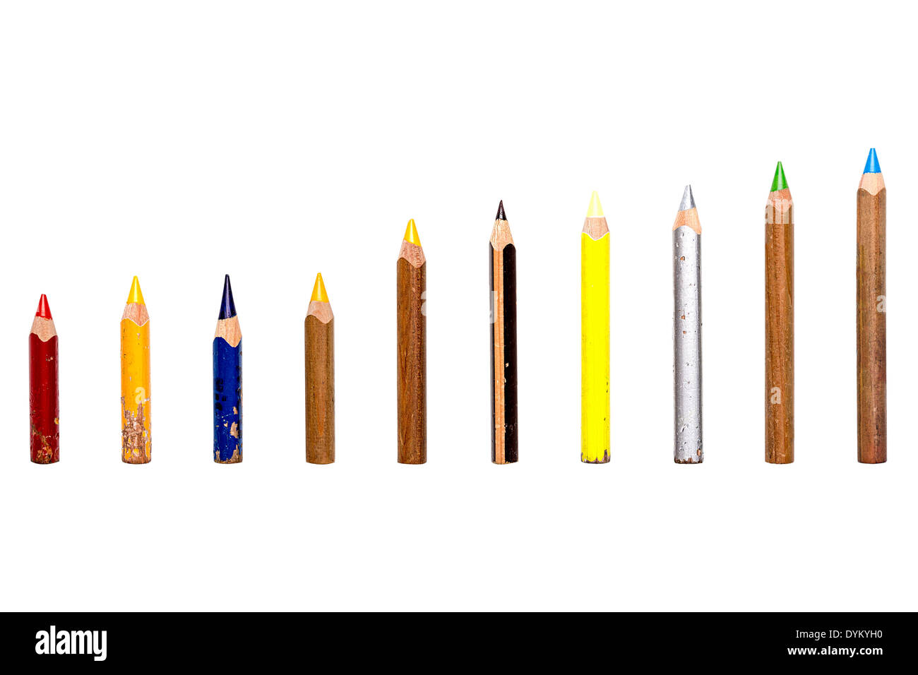 collection of old used short multi colored crayons, isolated on white ...