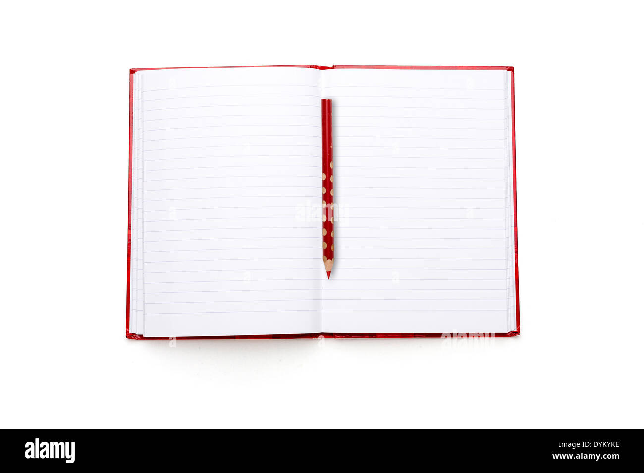 blank open diary with red cover and pencil, isolated on white Stock ...