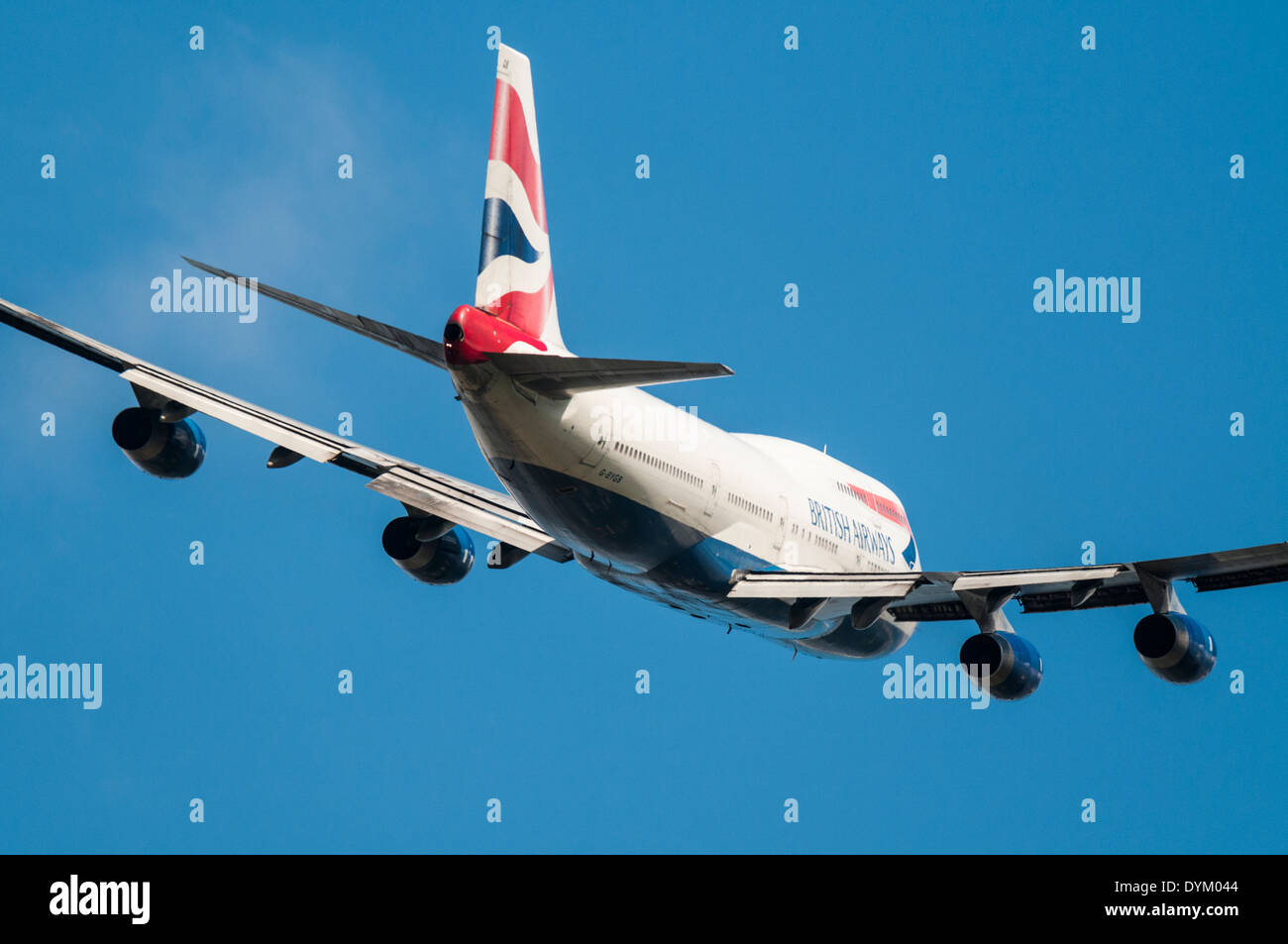 Rear view of a British Airways Boeing 747 Jumbo jet plane banking away ...