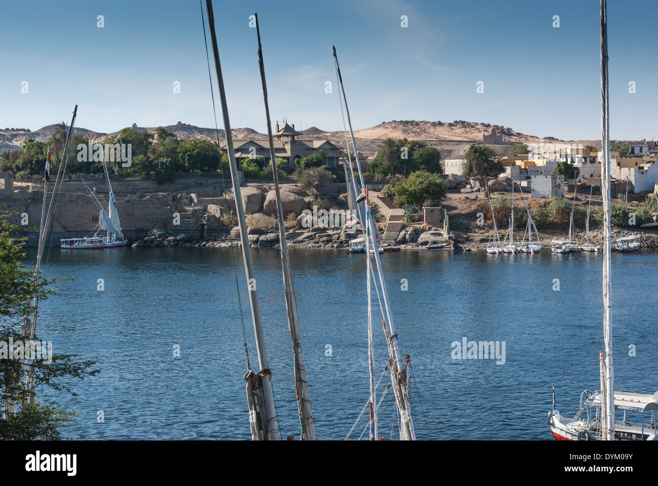 View to the Nile, Elephantine Island with Aswan Museum and the West ...