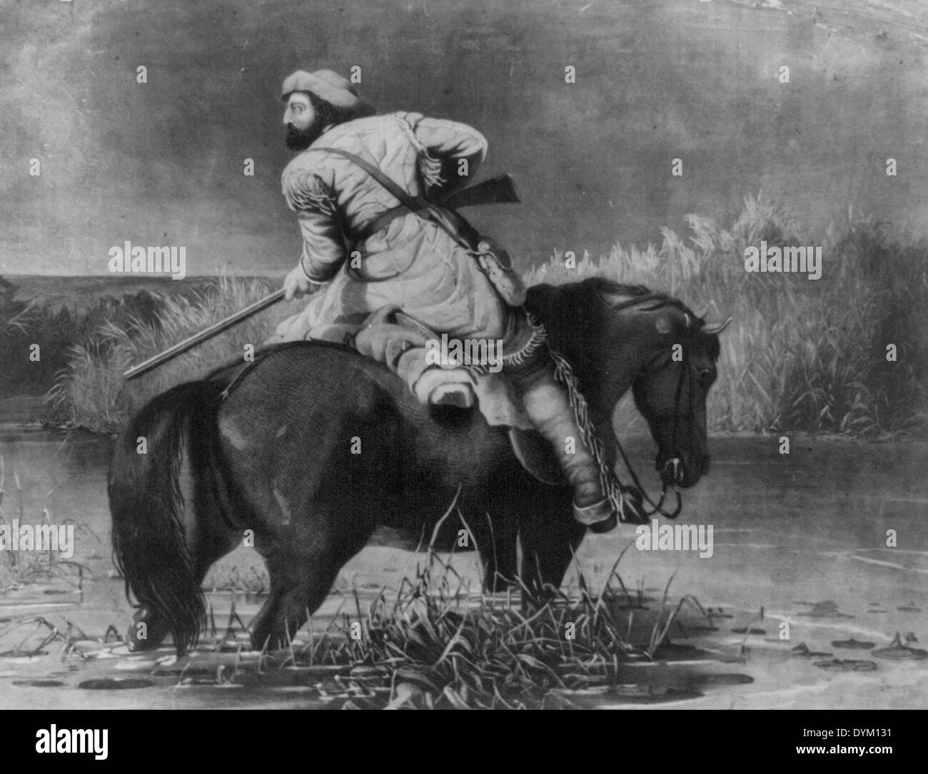 The trappers last shot - Trapper on horse in water, circa 1850 Stock ...