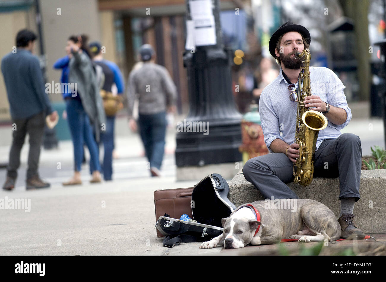 Ann Arbor, MI, USA. 21st Apr, 2014. Tim Haldeman plays jazz on his ...