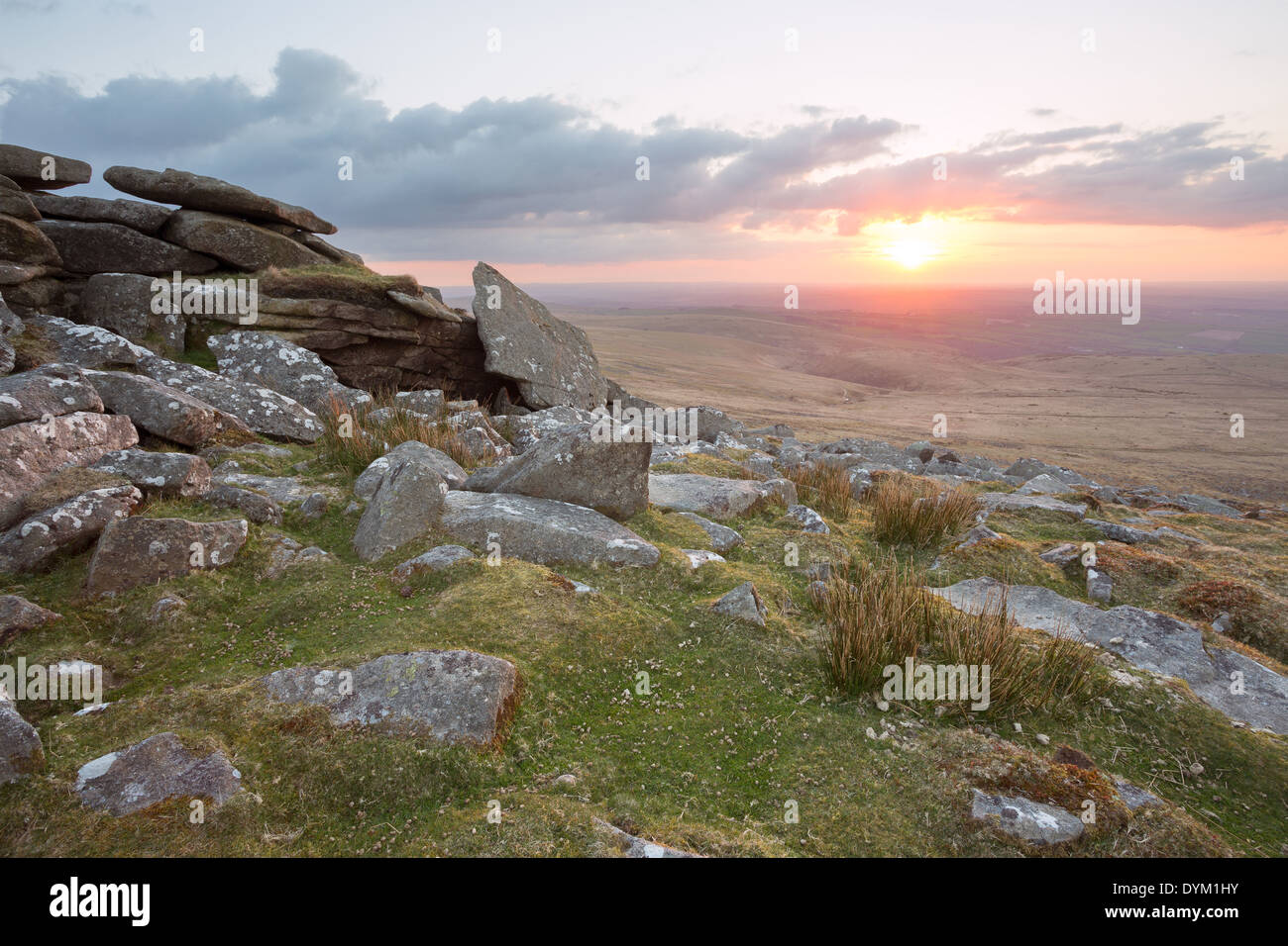 Sunset from West mill tor Dartmoor national park Devon Uk Stock Photo ...
