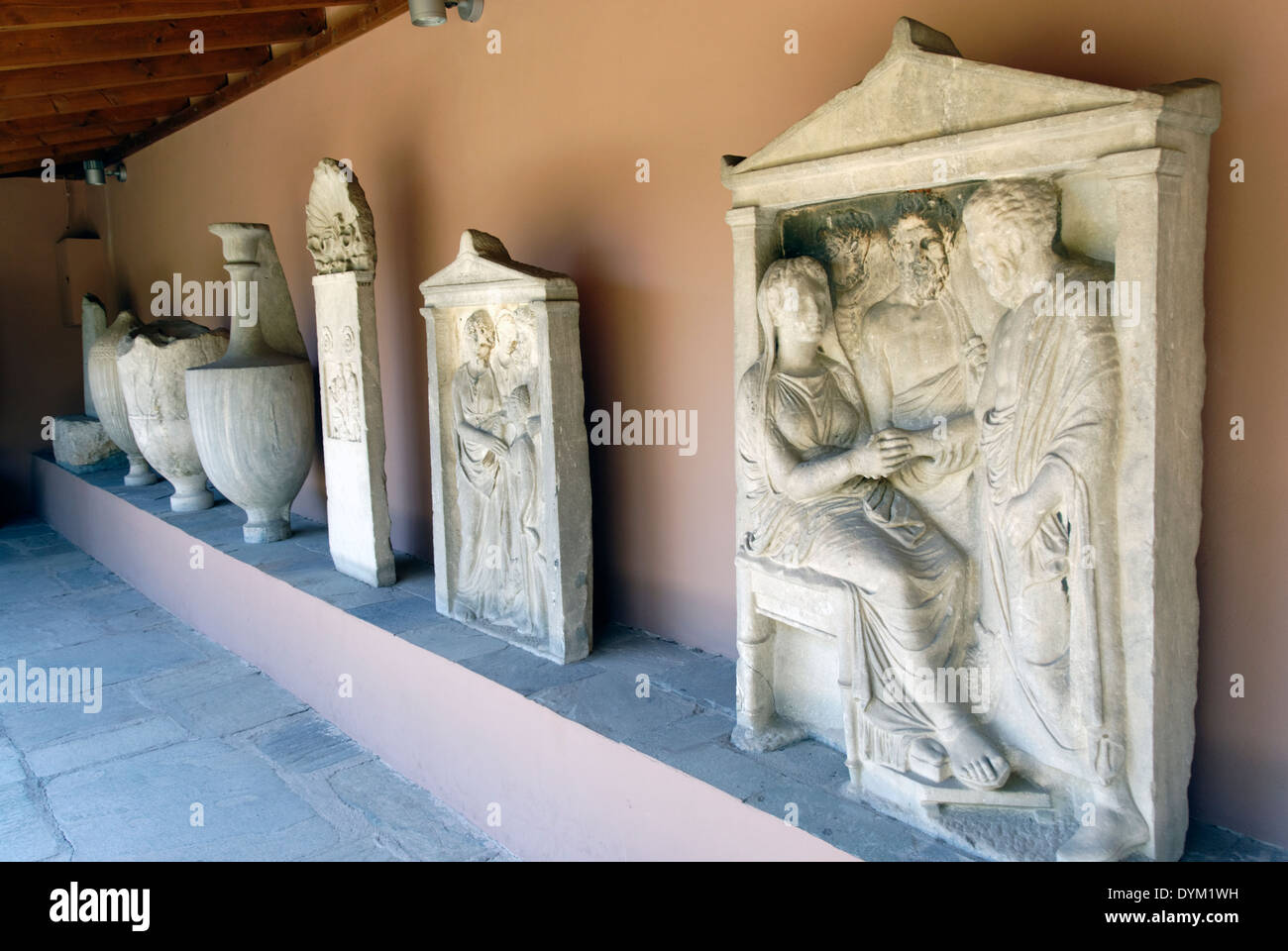 Section sixteen marble grave markers in museum L-shaped forecourt ...