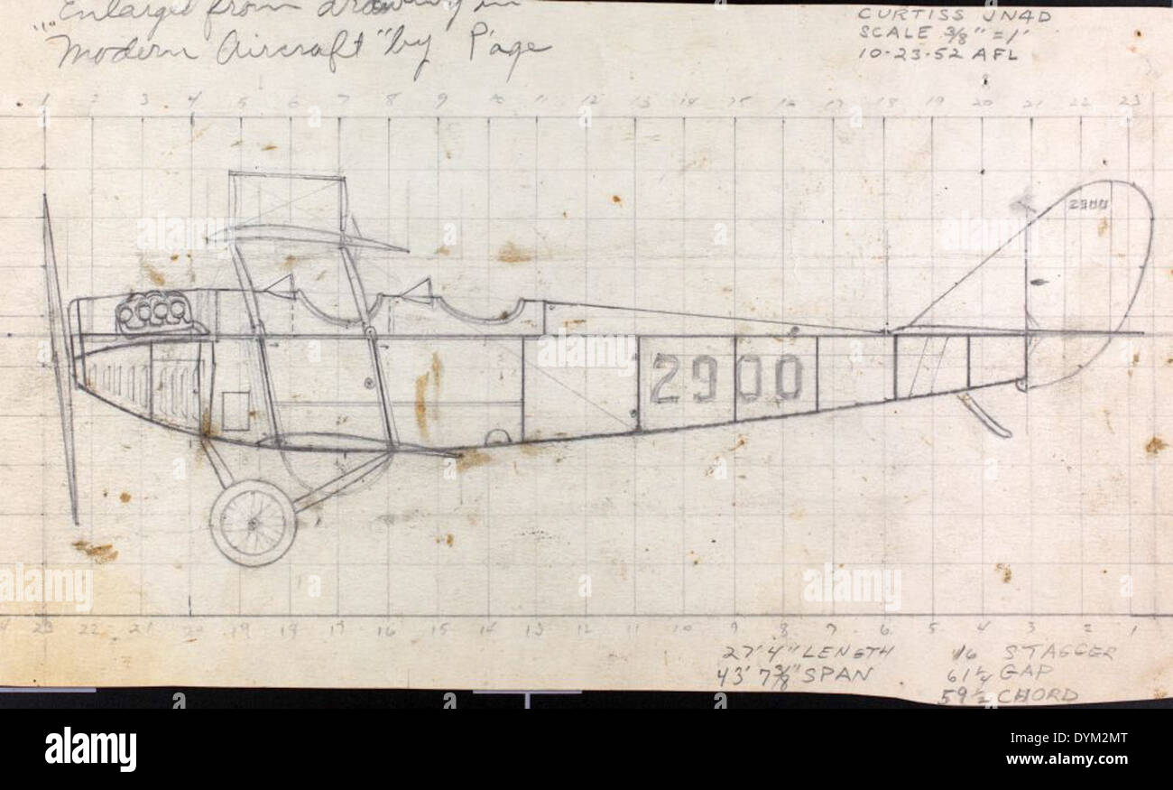 This sketch of the Curtiss JN-4D, also known as the 'Jenny,' represents ...