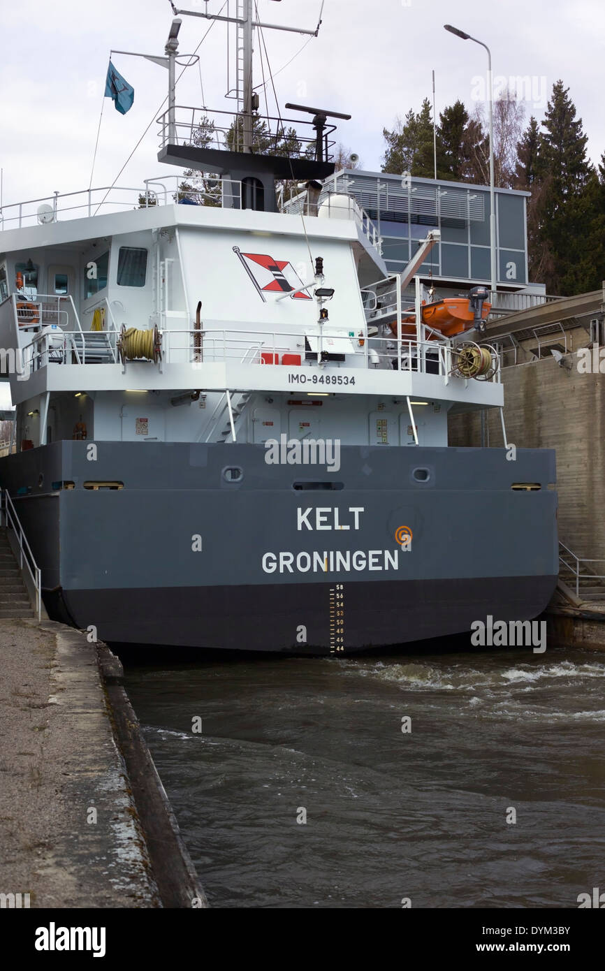 Cargo ship at Soskua lock in Saimaa canal, Lappeenranta Finland Stock ...