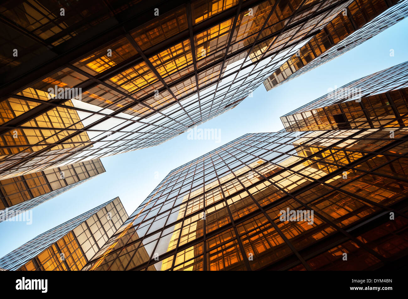 Symmetrical upwards shot of high-rise modern office block, Hong Kong ...