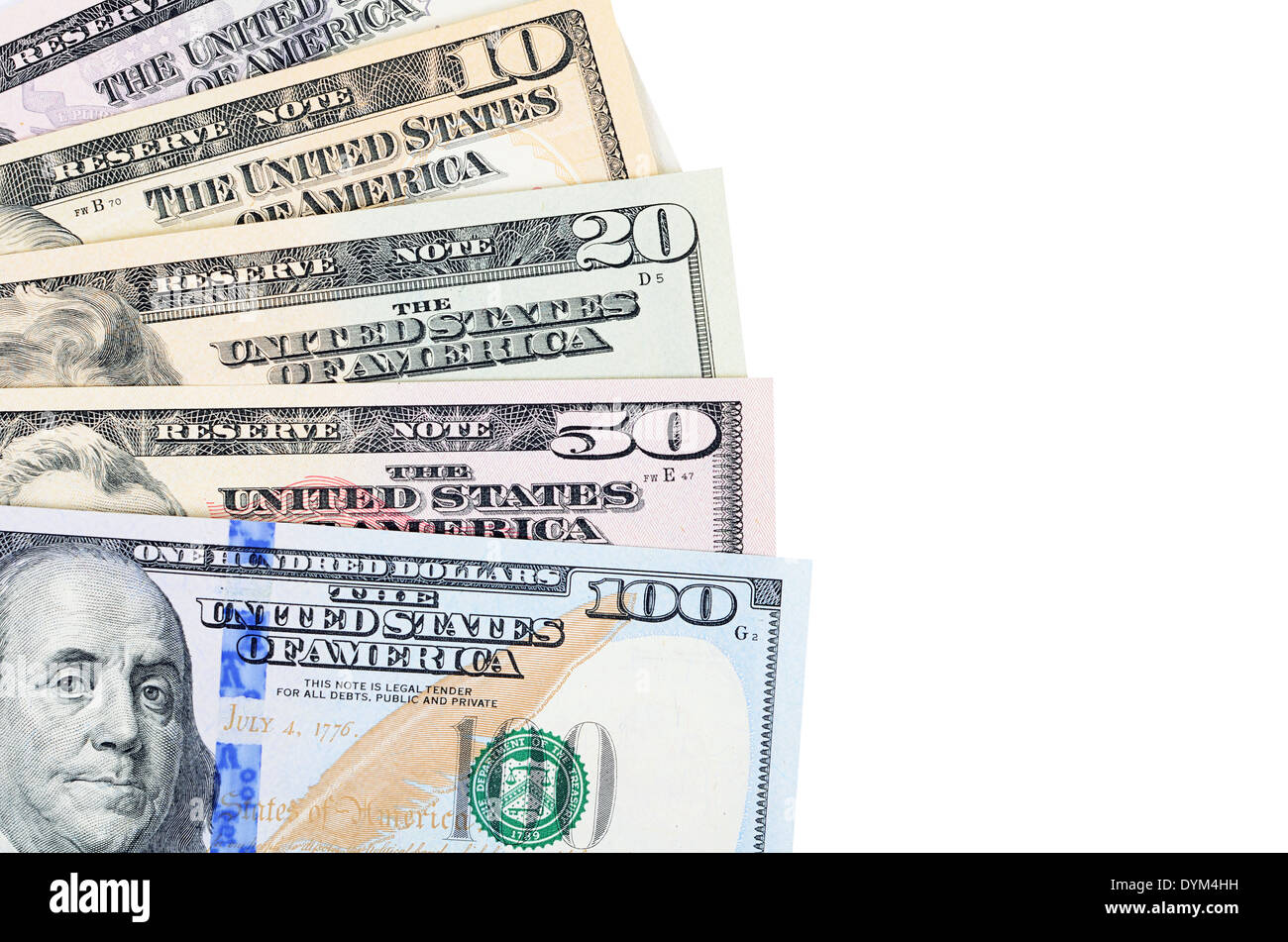 The dollar banknotes isolated on white background Stock Photo - Alamy