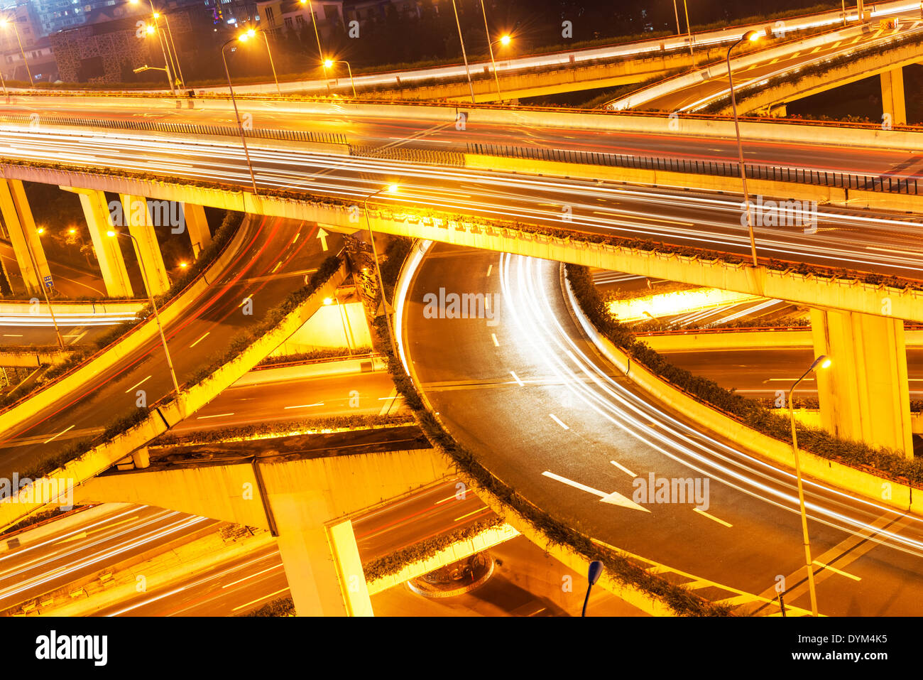 beautiful city interchange overpass at nightfall in shanghai Stock ...