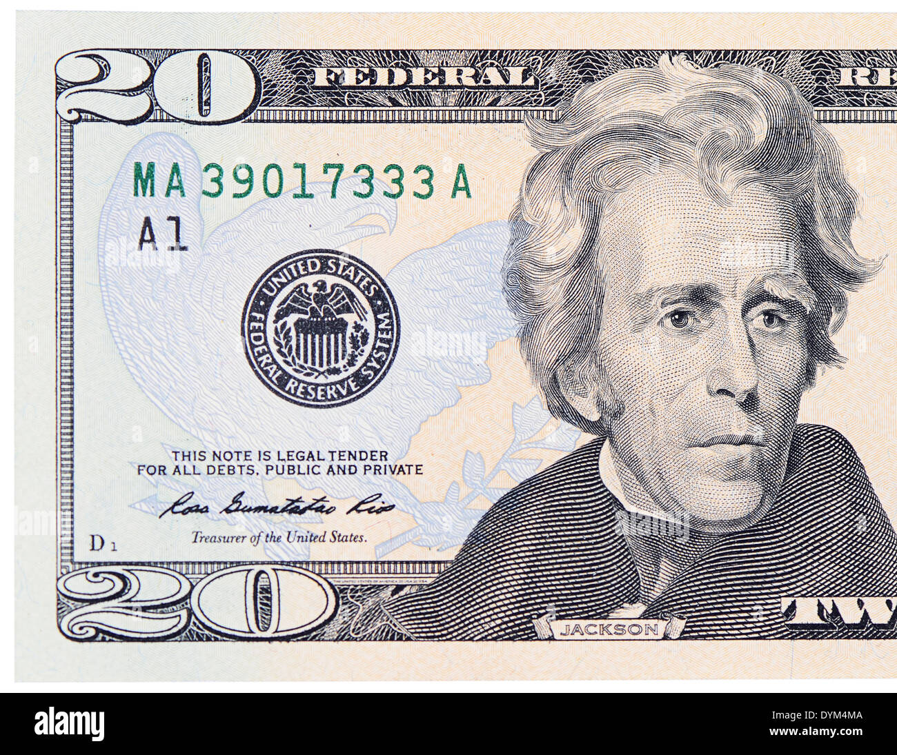 The twenty dollars isolated on white background Stock Photo - Alamy