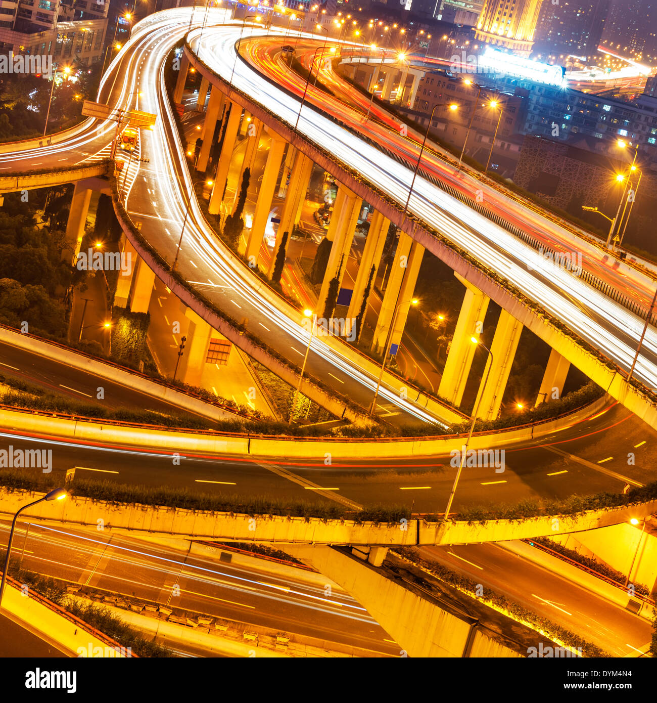 beautiful city interchange overpass at nightfall in shanghai Stock ...