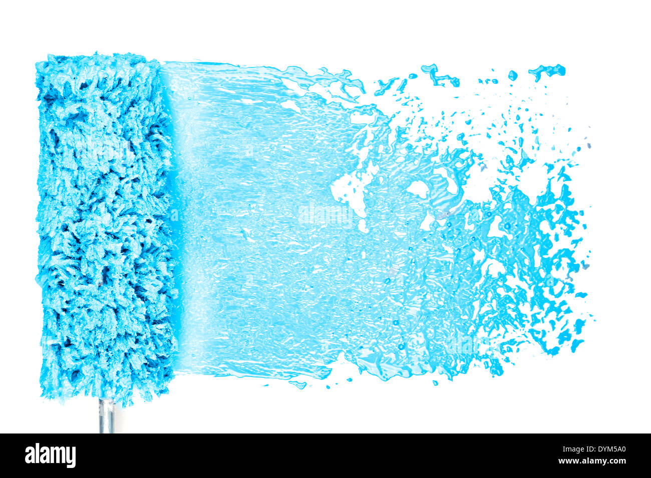 Painting a wall with a paint roller and blue color. Creativity DIY ...