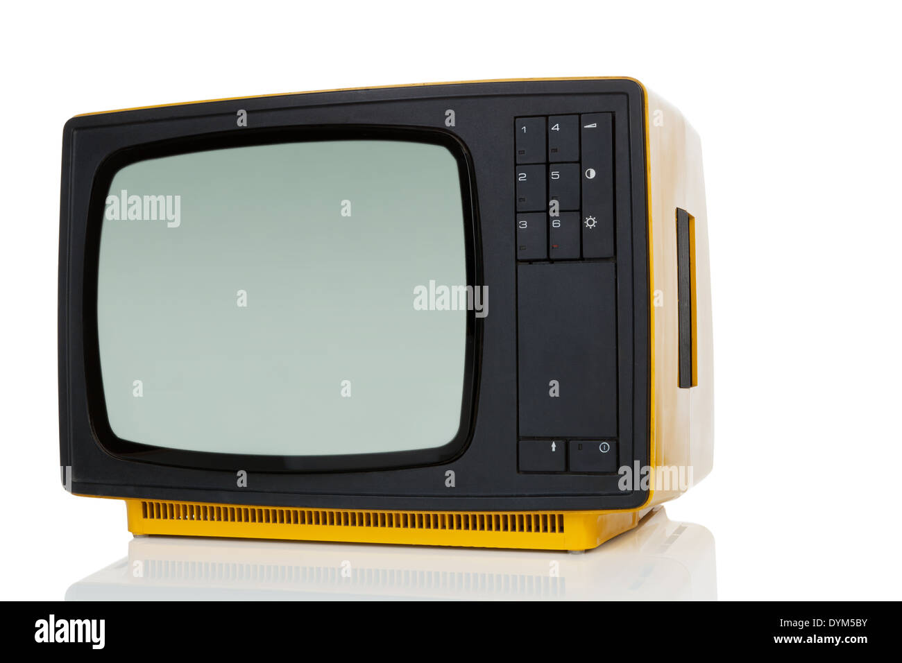 Yellow retro television isolated on white background. Retro objects ...