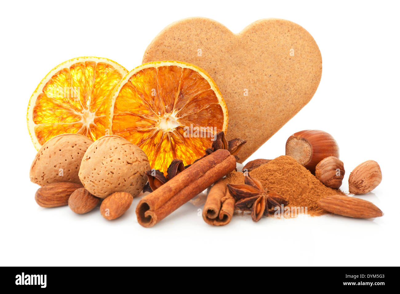 Natural christmas still life with heart shaped gingerbread cookie ...