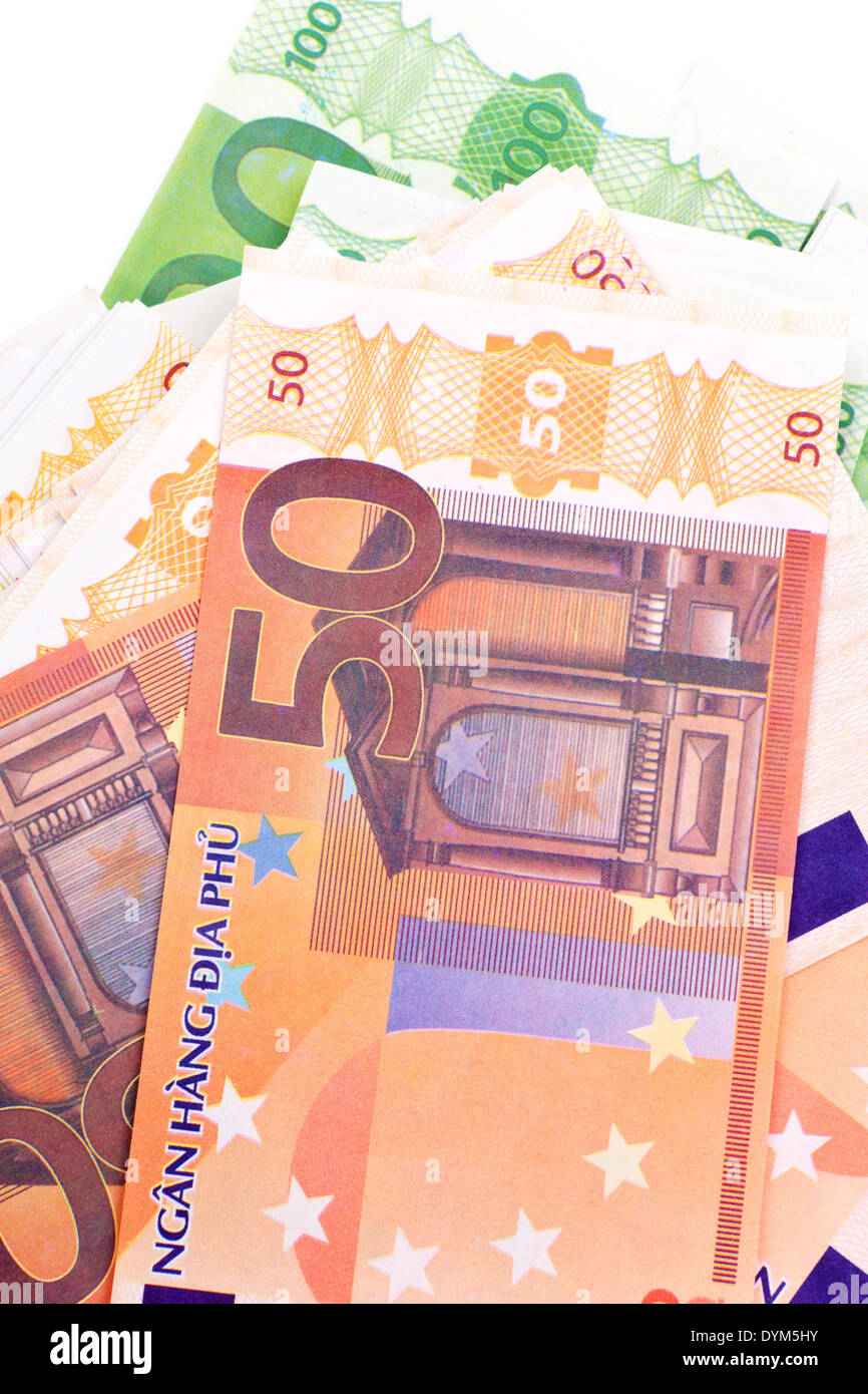 EUR fifty and hundred banknotes background. Fake money Stock Photo - Alamy